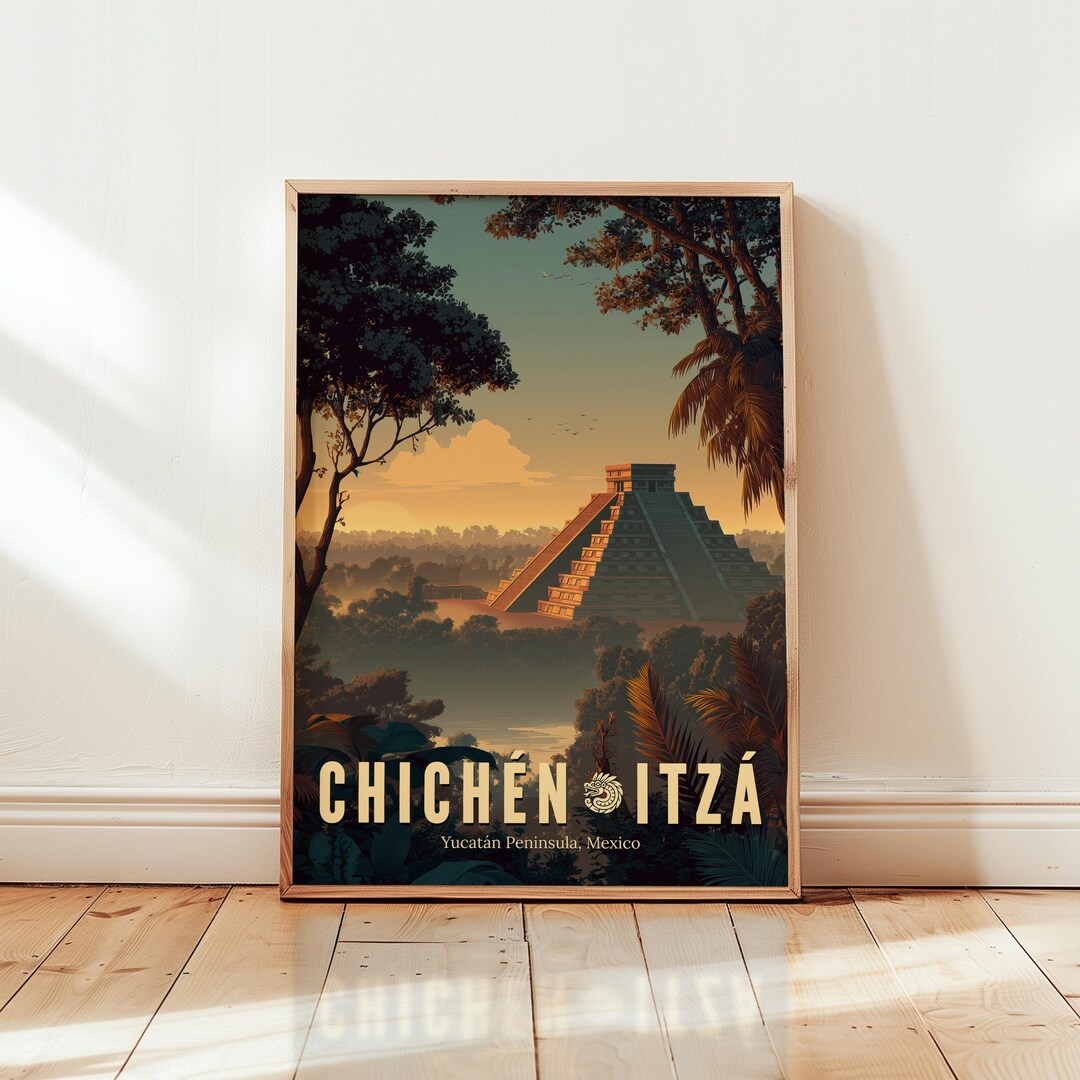 Chichen Itza Travel Poster: Mayan Pyramid Art Print, Mexico Decor - Etsy