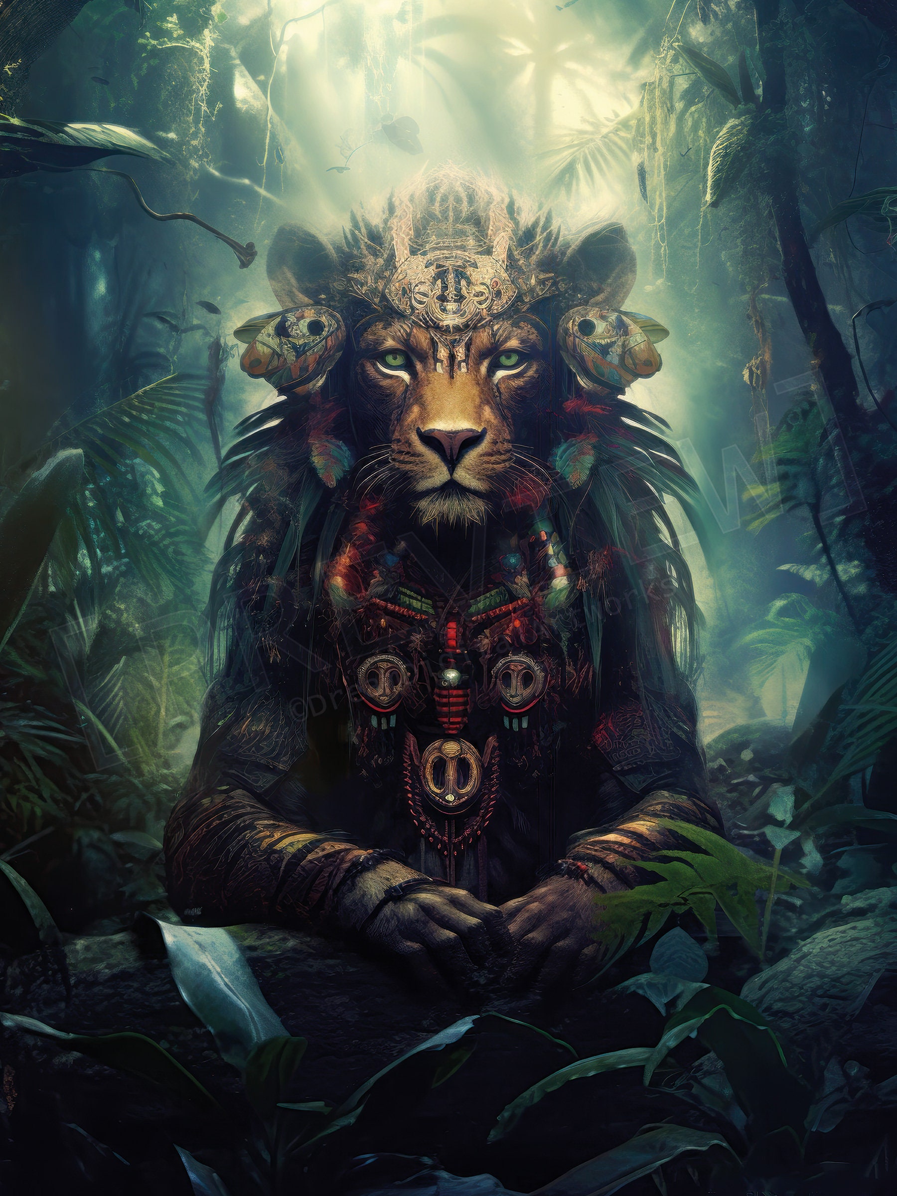 Printable Jungle Shaman Digital Download Cat Shaman Wall Art - Etsy