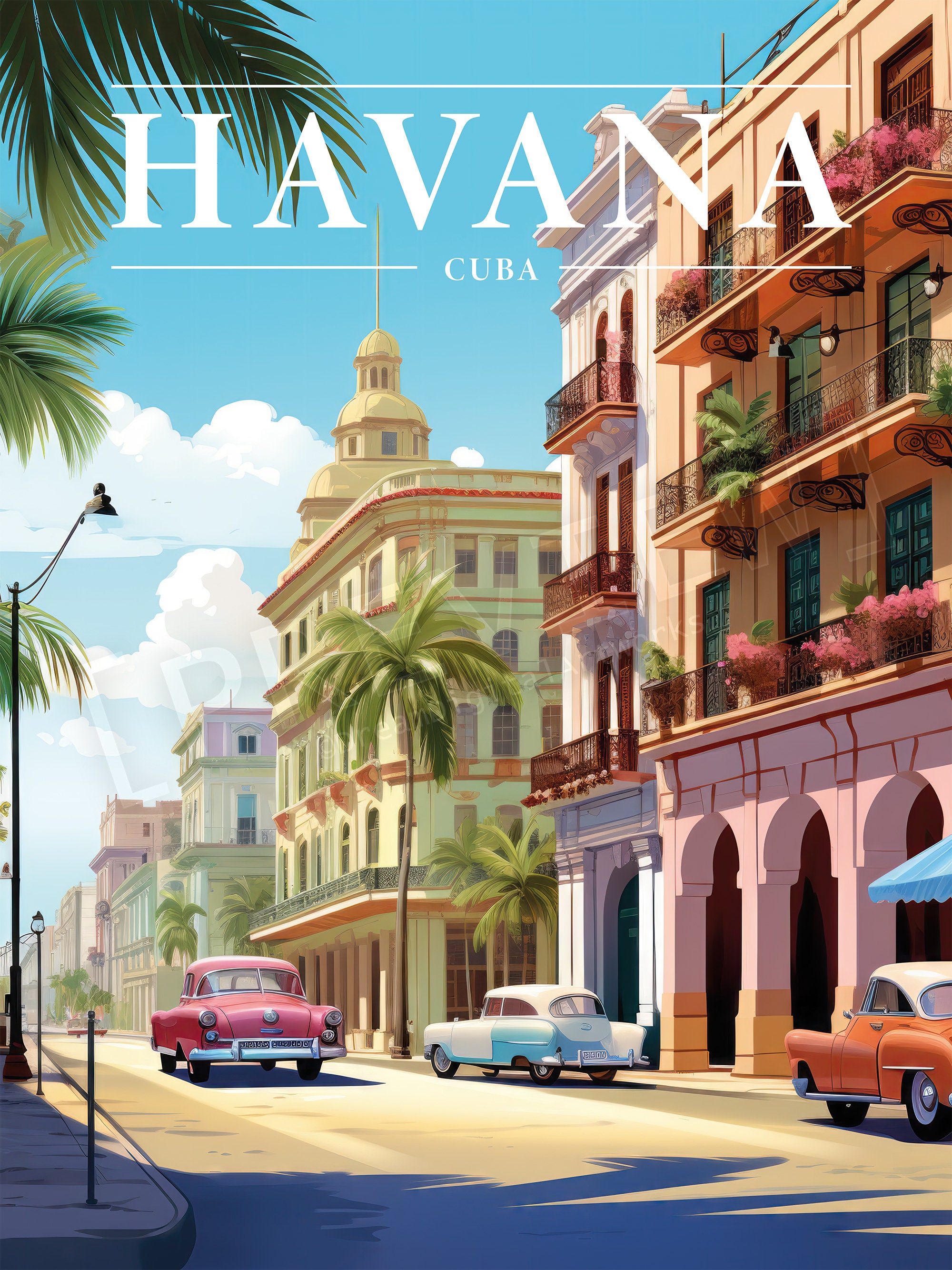 Vintage Havana Travel Poster Retro Cuba Travel Art Destination - Etsy