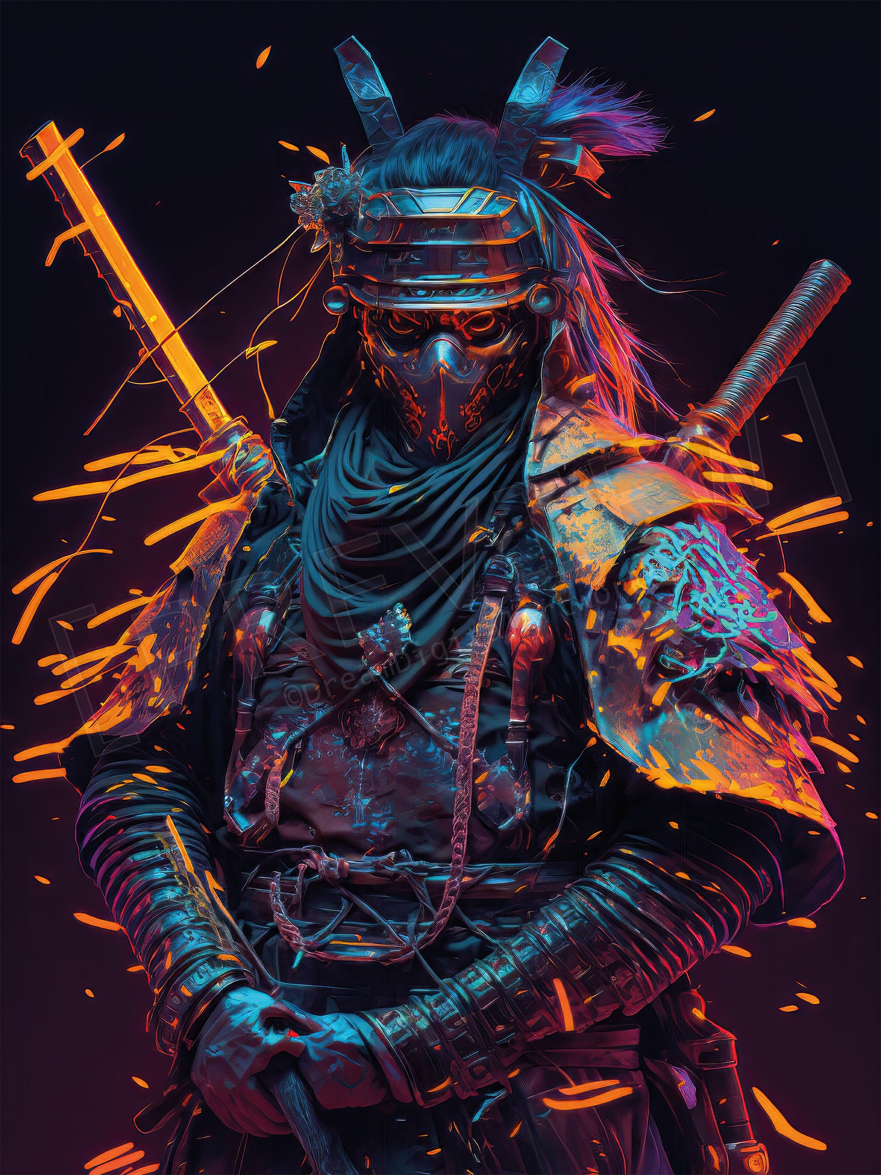 Printable Futuristic Samurai Wall Art Modern Samurai Home Decor Digital ...