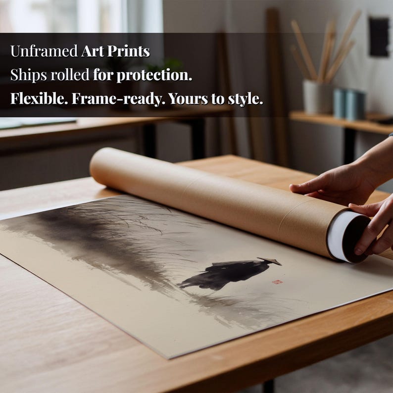 Wandering Monk Wall Art — Japanese Ink Painting, Zen Minimalist Decor ...