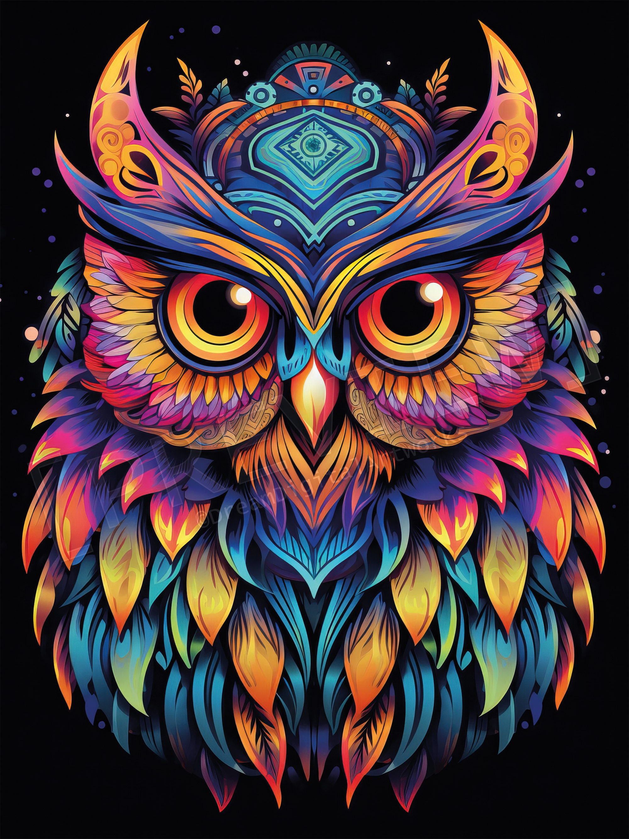 Printable Owl Portrait Geometry Animal Poster Owl Symmetry Design Owl ...