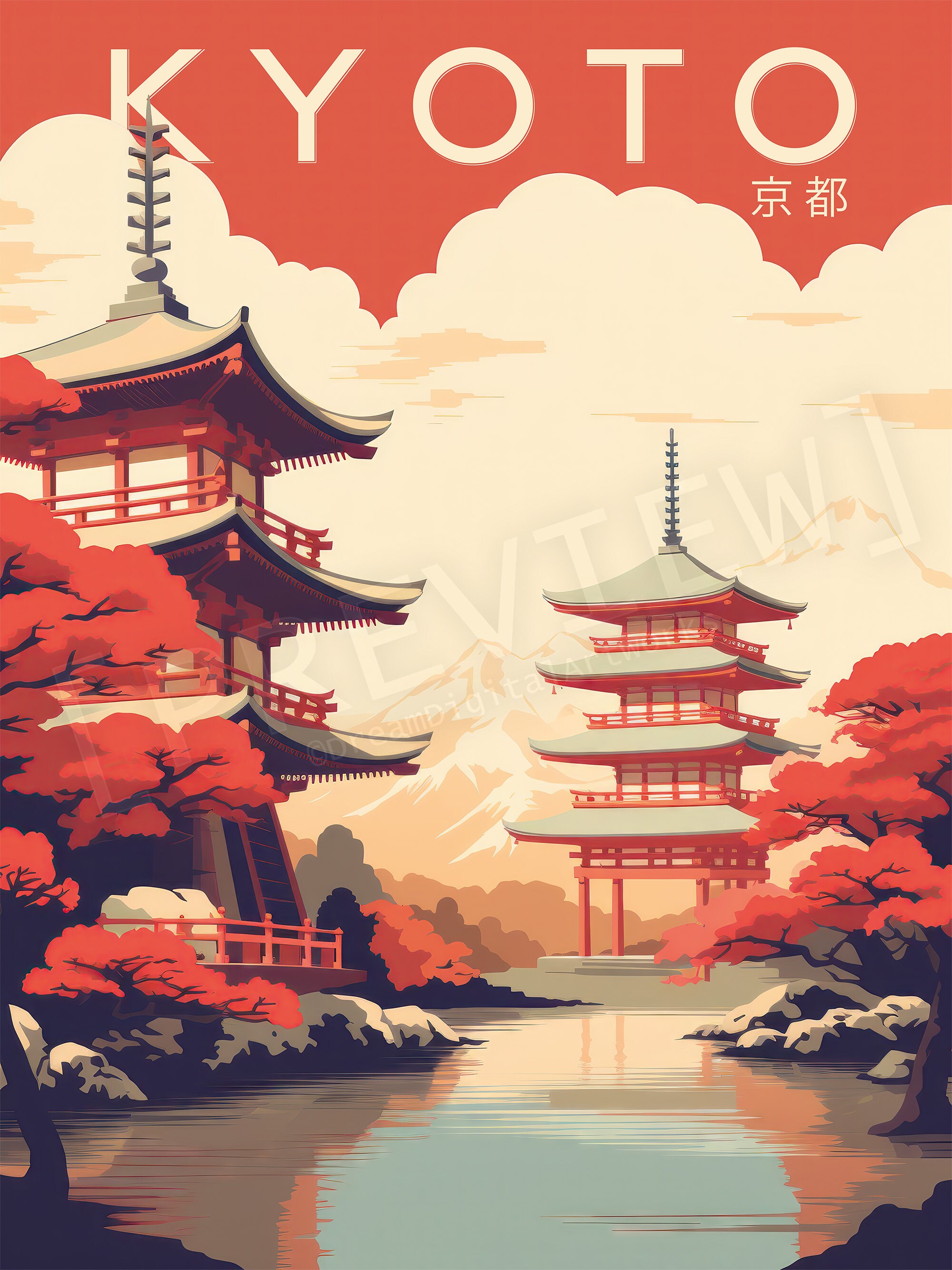 Printable Kyoto Travel Poster Japan Wall Art Feudal Japan - Etsy