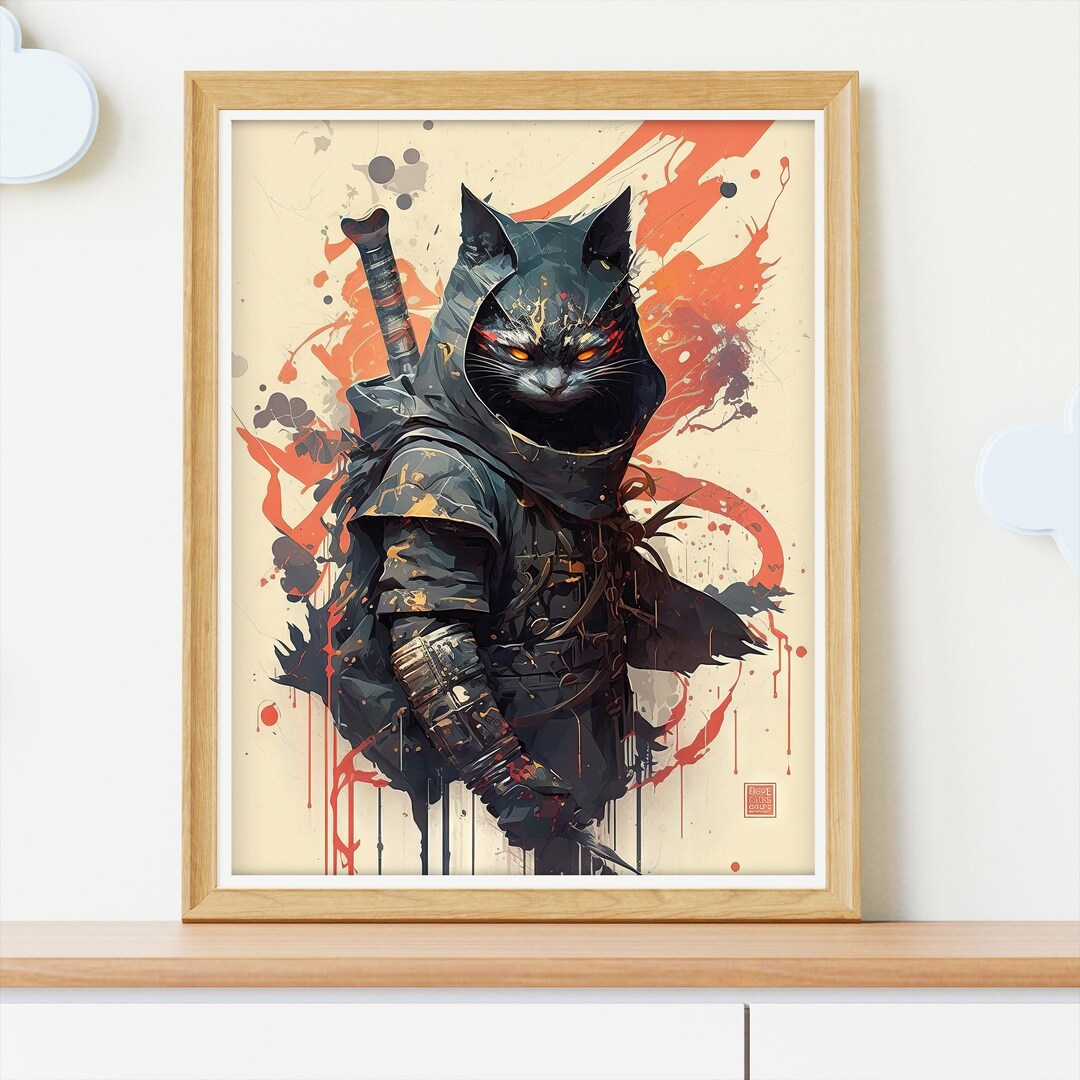 Printable Ninja Cat Poster Warrior Cat Artwork Digital Download Cat ...