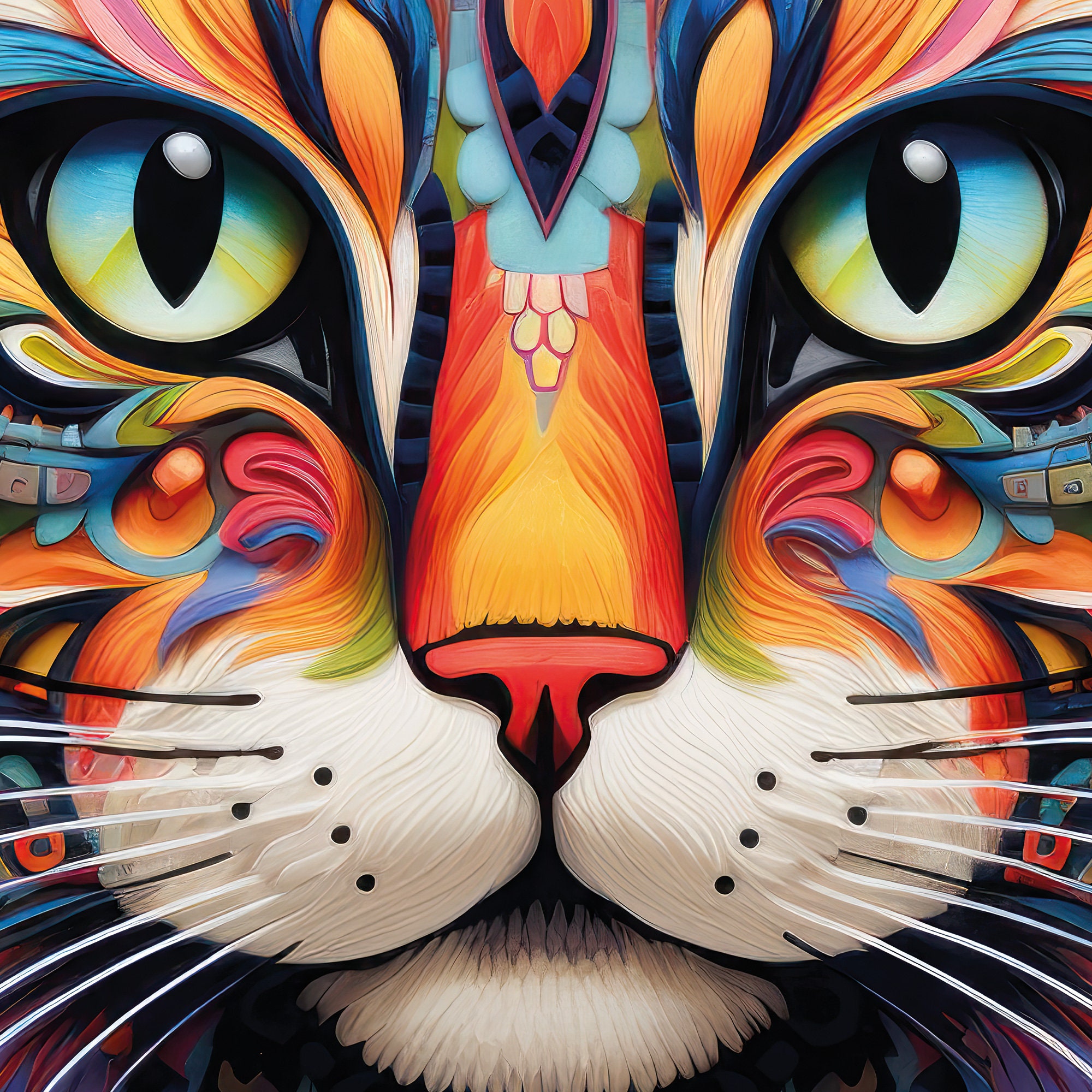 Printable Mandala Cat Face Poster Cat Colorful Symmetry - Etsy