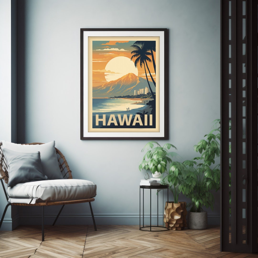 Printable Vintage Honolulu Travel Poster Retro Hawaii Art INSTANT ...