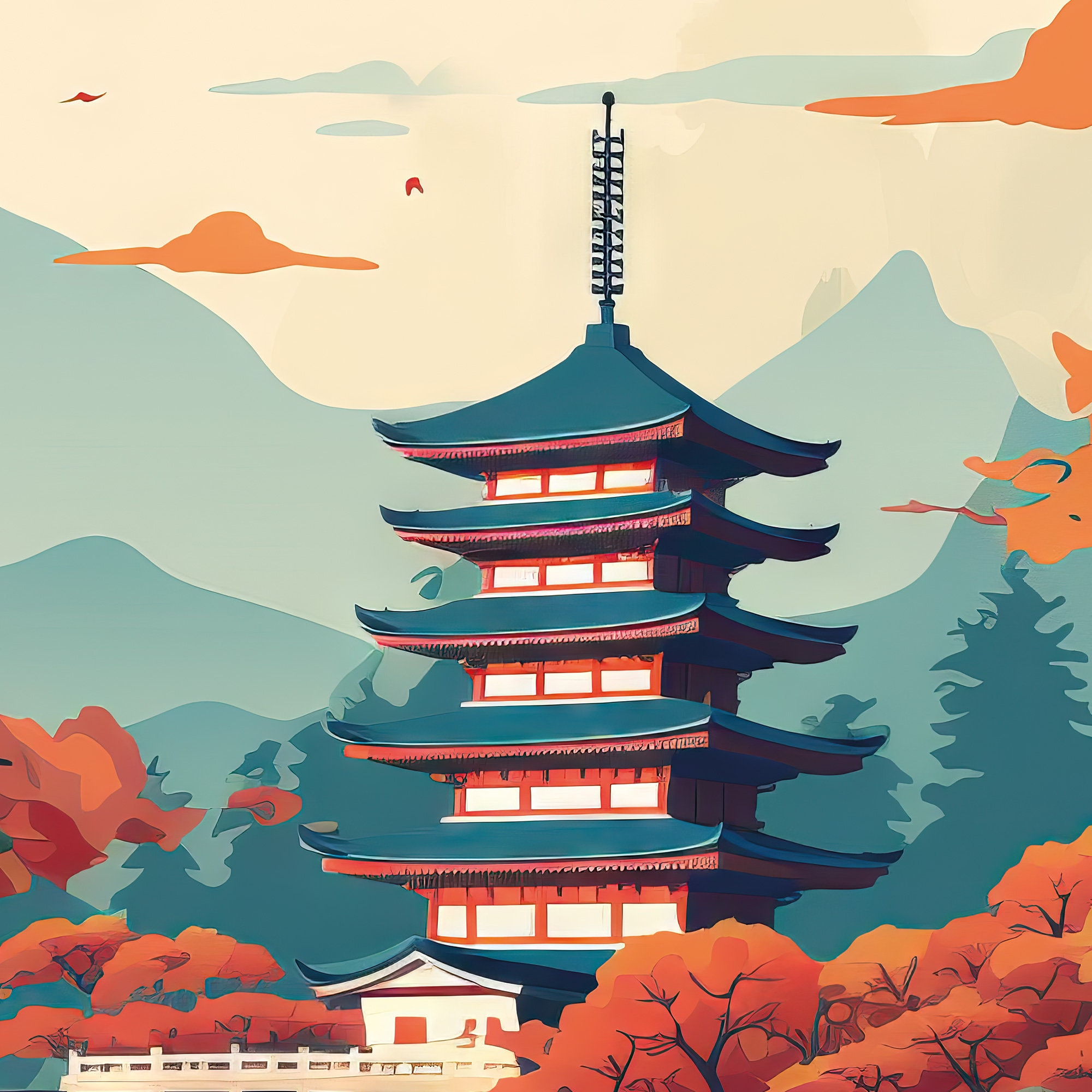 Printable Kyoto Travel Poster Japan Wall Art Feudal Japan Print Vintage ...