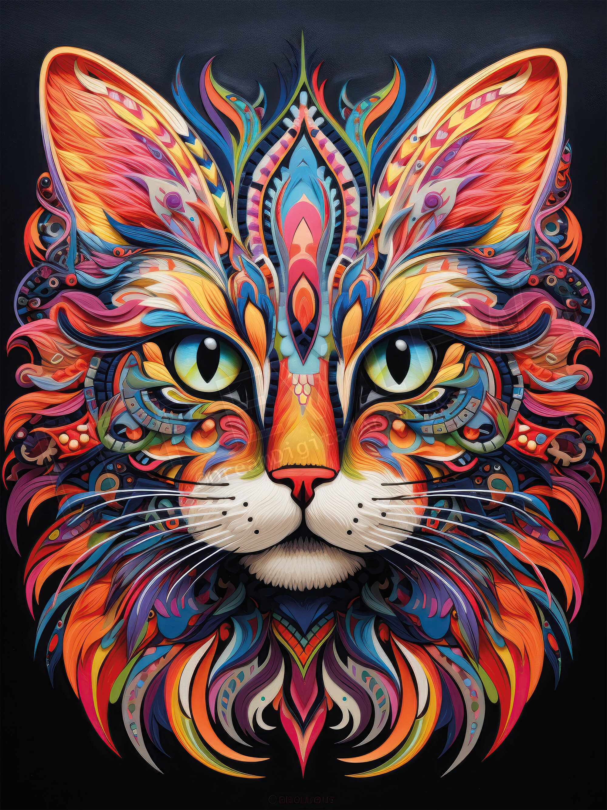 Printable Mandala Cat Face Poster Cat Colorful Symmetry - Etsy