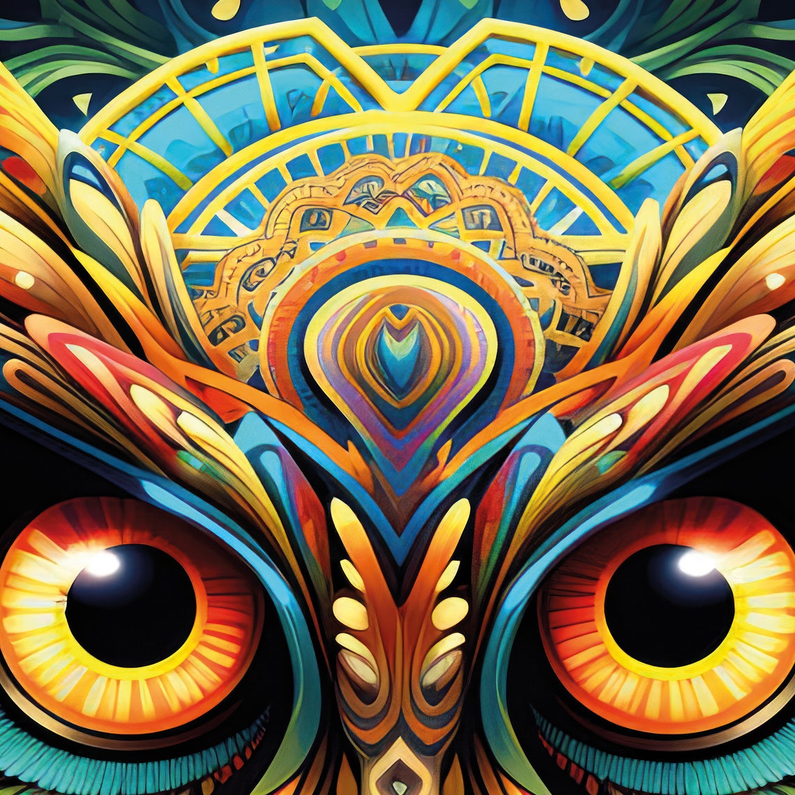 Printable Owl Portrait Print Geometric Animal Poster Symmetry - Etsy