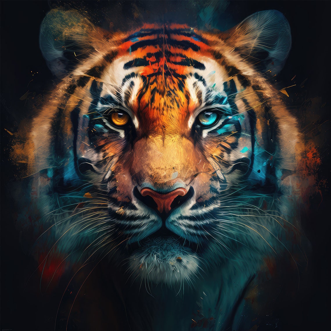 Printable Tiger Portrait Heterochromia Animal Poster Detailed Cat Home ...