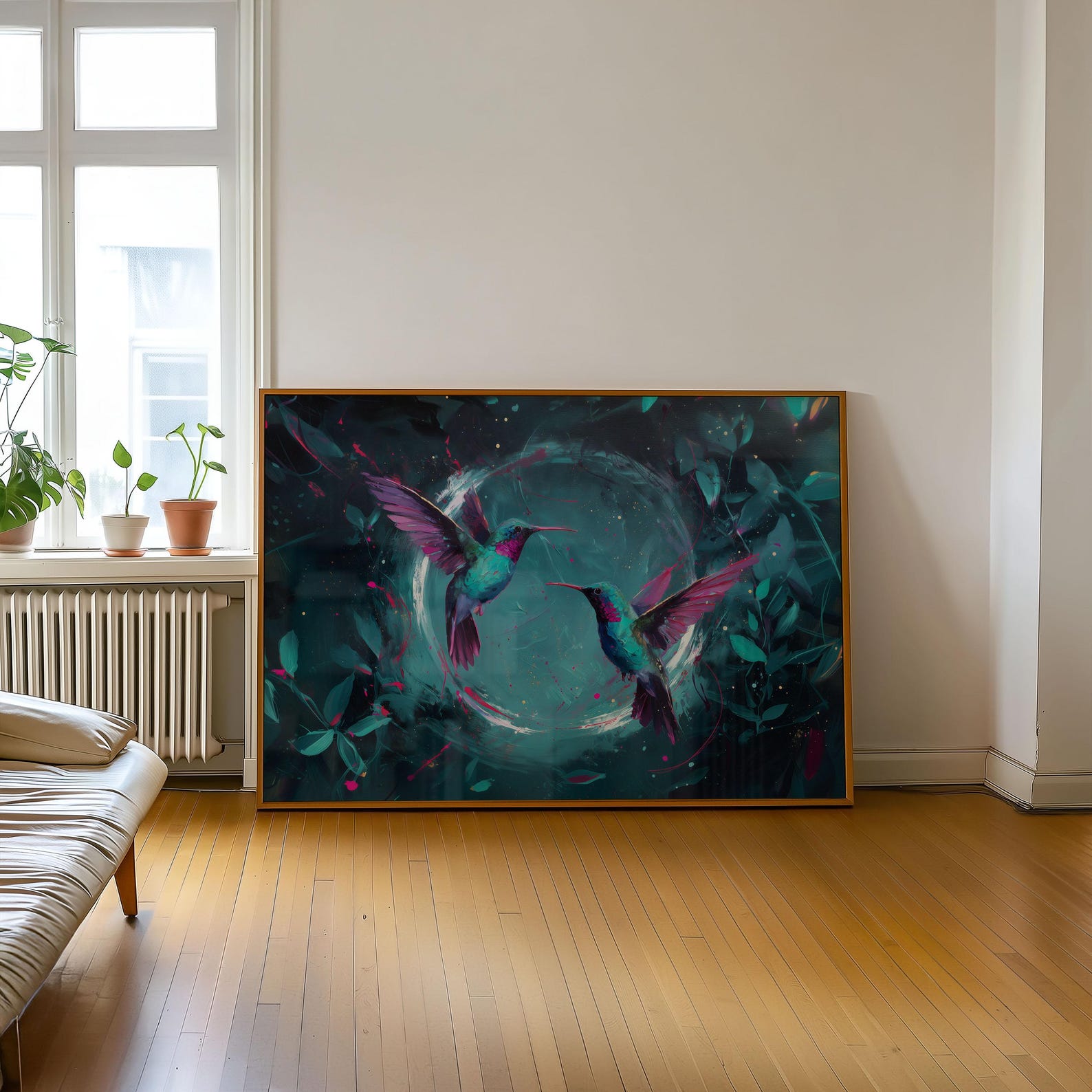 Arte mural de colibríes celestiales: arte de colibríes verde azulado y ...