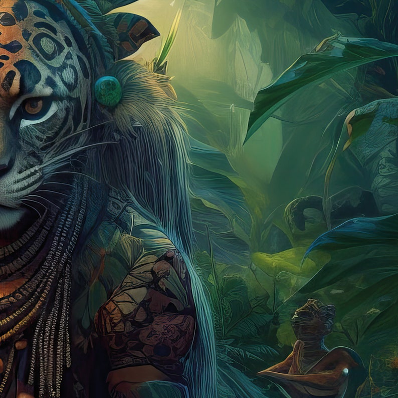 Printable Jungle Shaman Digital Download Cat Shaman Wall Art Spiritual ...