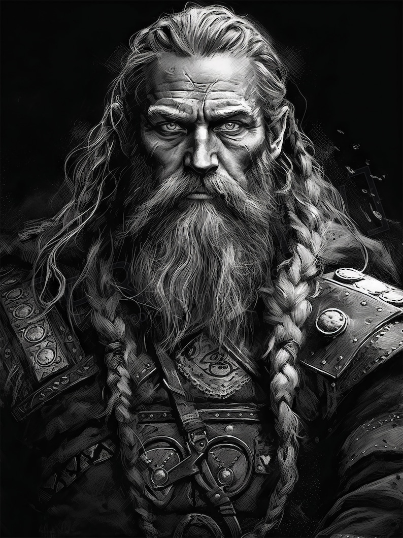 Printable Viking Poster Realistic Black and White Viking Portrait ...