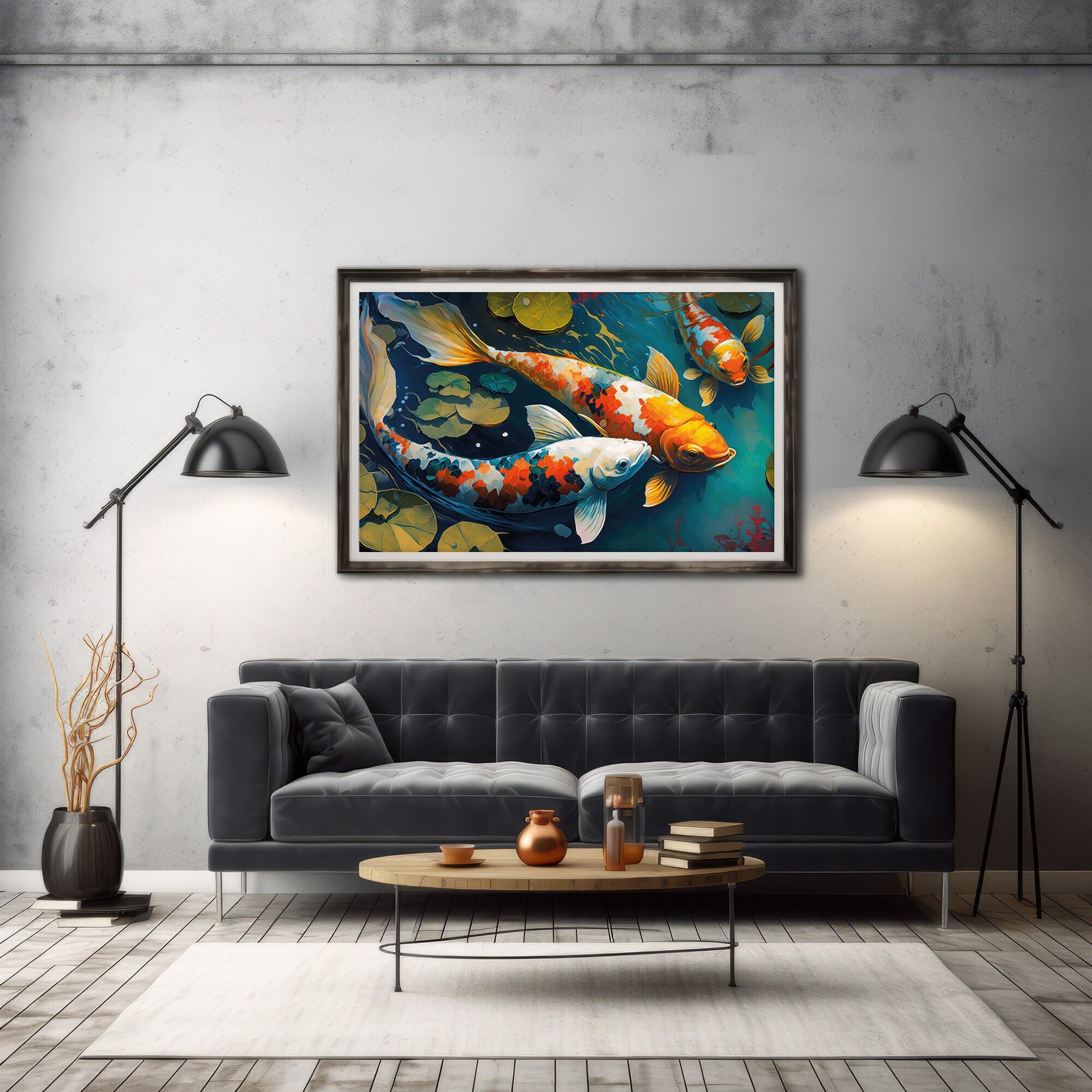 Printable Koi Fish Wall Art Koi Fish Living Room Decor Digital Download ...