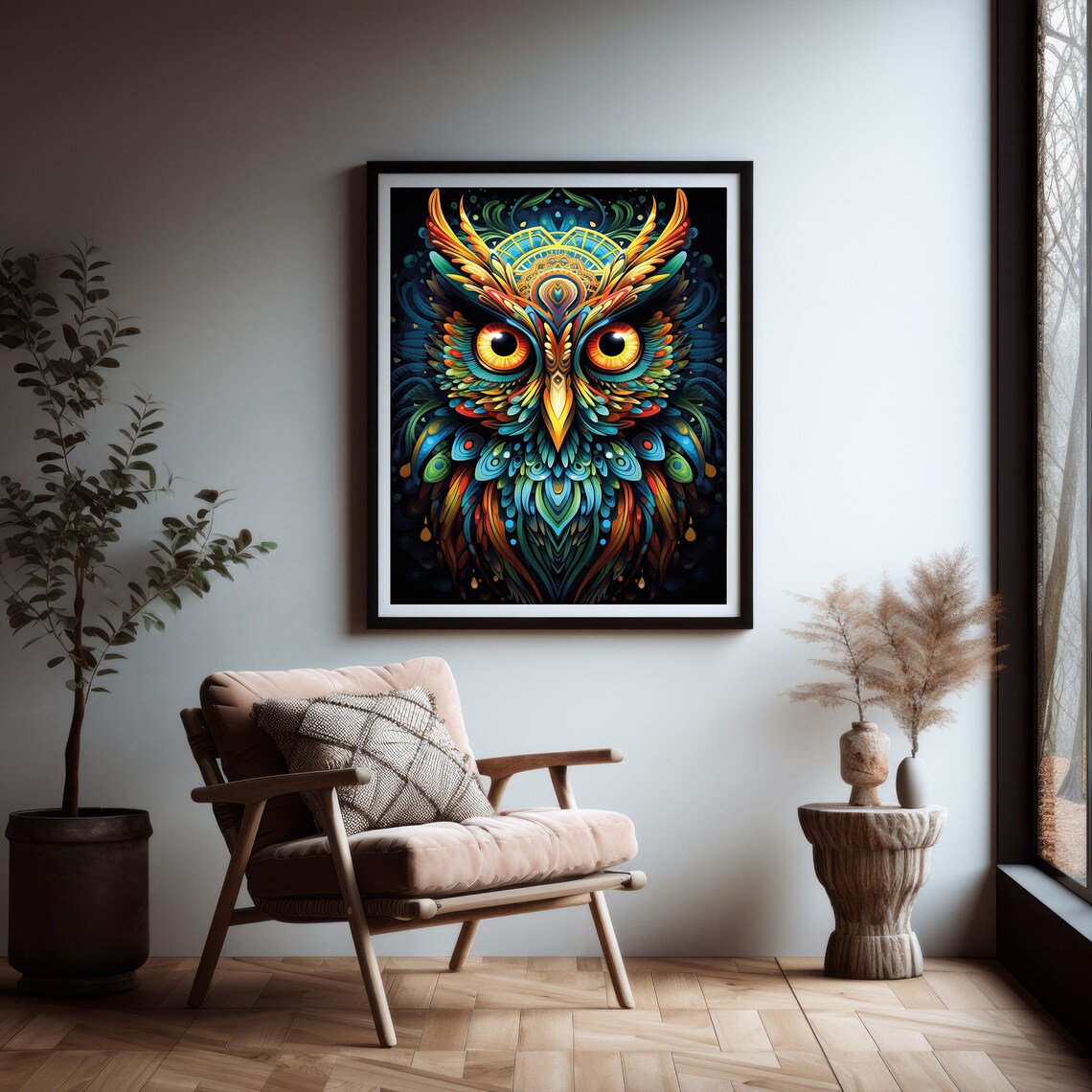 Printable Owl Portrait Print Geometric Animal Poster Symmetry - Etsy