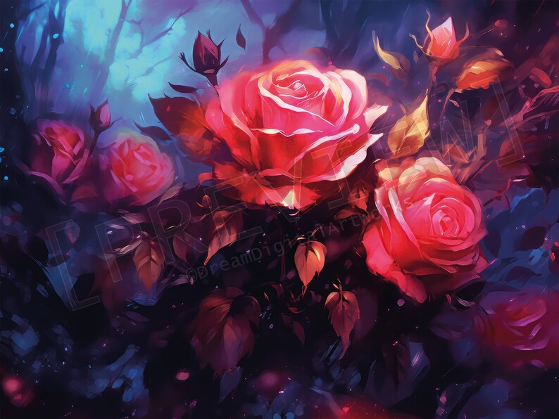 Printable: Red Rose Bush Digital Art Print INSTANT DIGITAL - Etsy