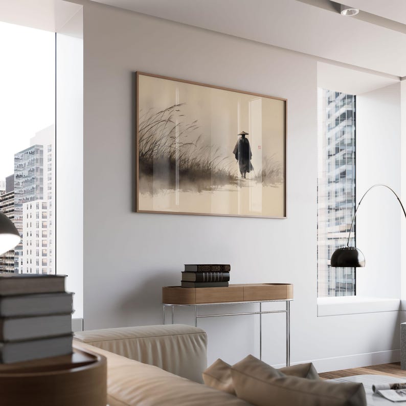 Wandering Monk Wall Art — Japanese Ink Painting, Zen Minimalist Decor ...