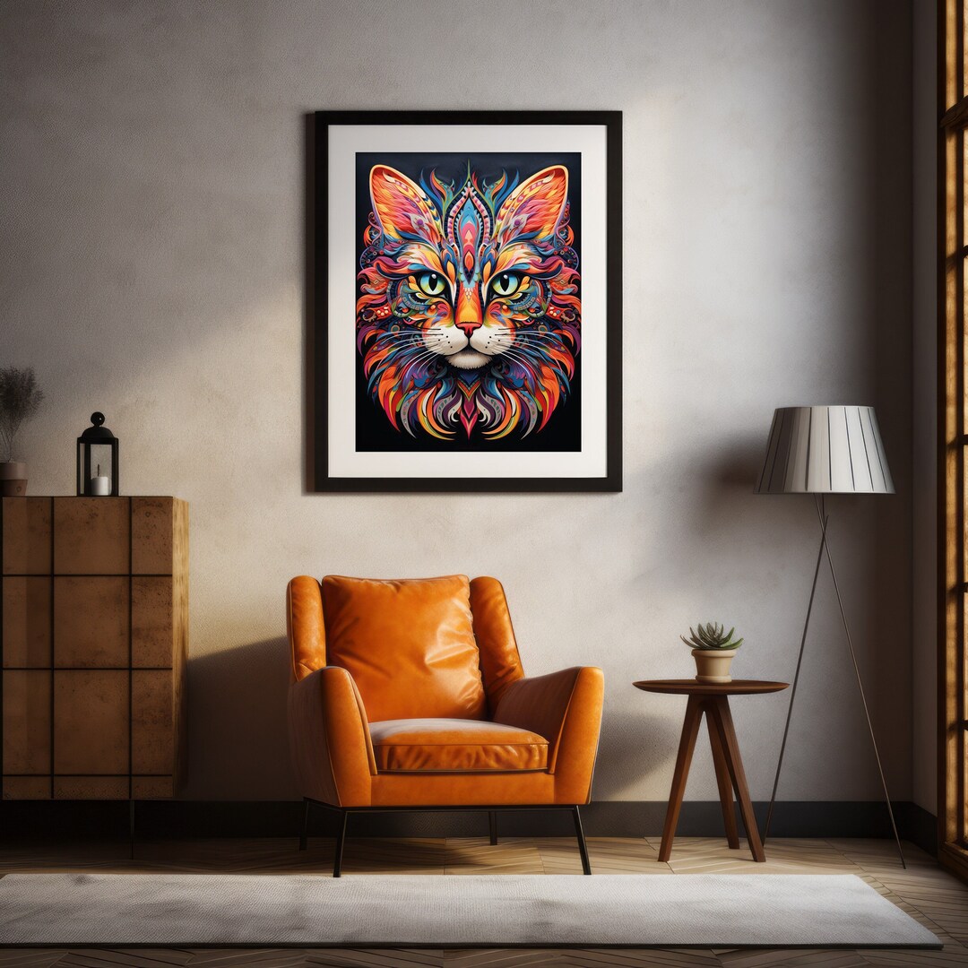 Printable Mandala Cat Face Poster Cat Colorful Symmetry INSTANT ...