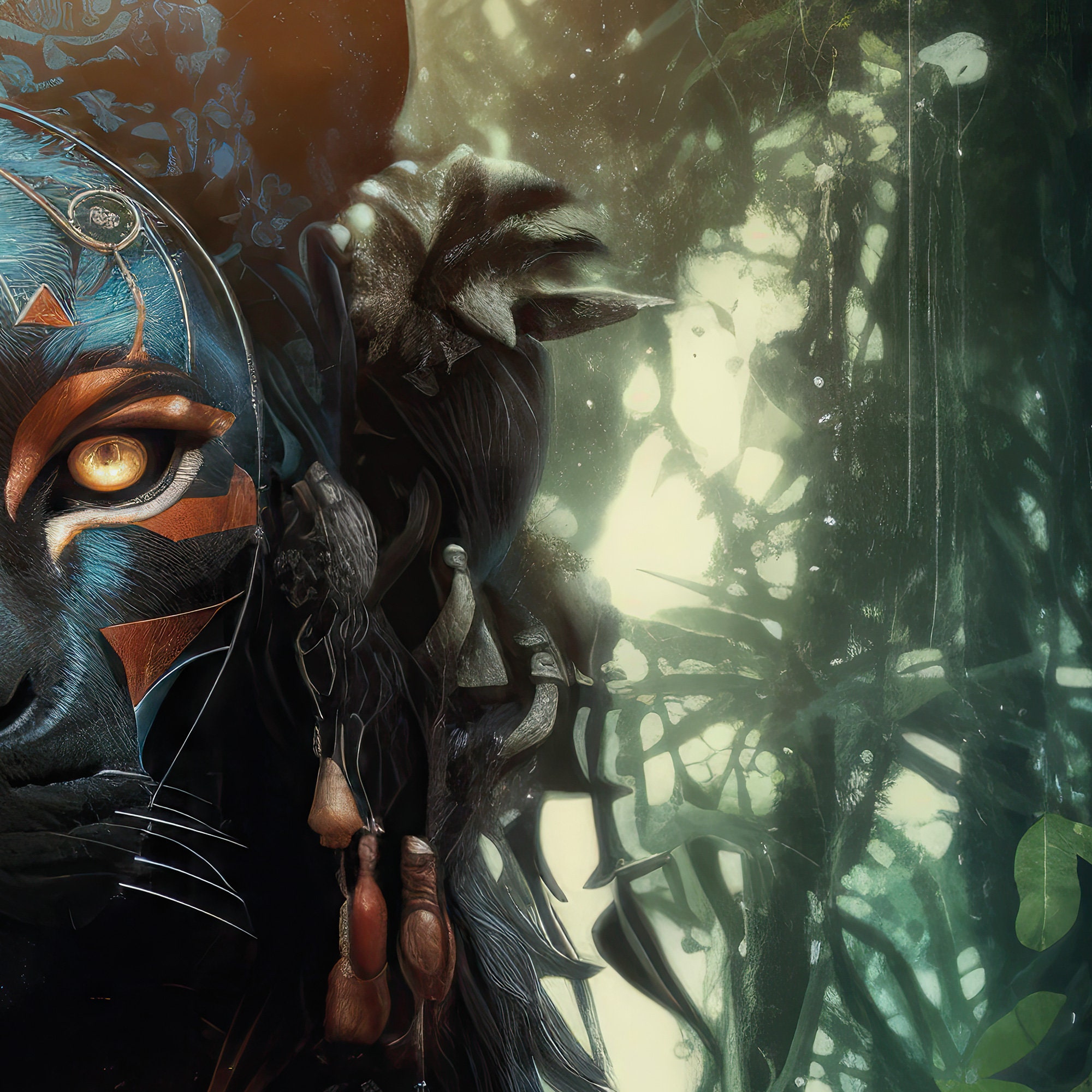 Printable Jungle Shaman Digital Download Cat Shaman Wall Art Spiritual ...