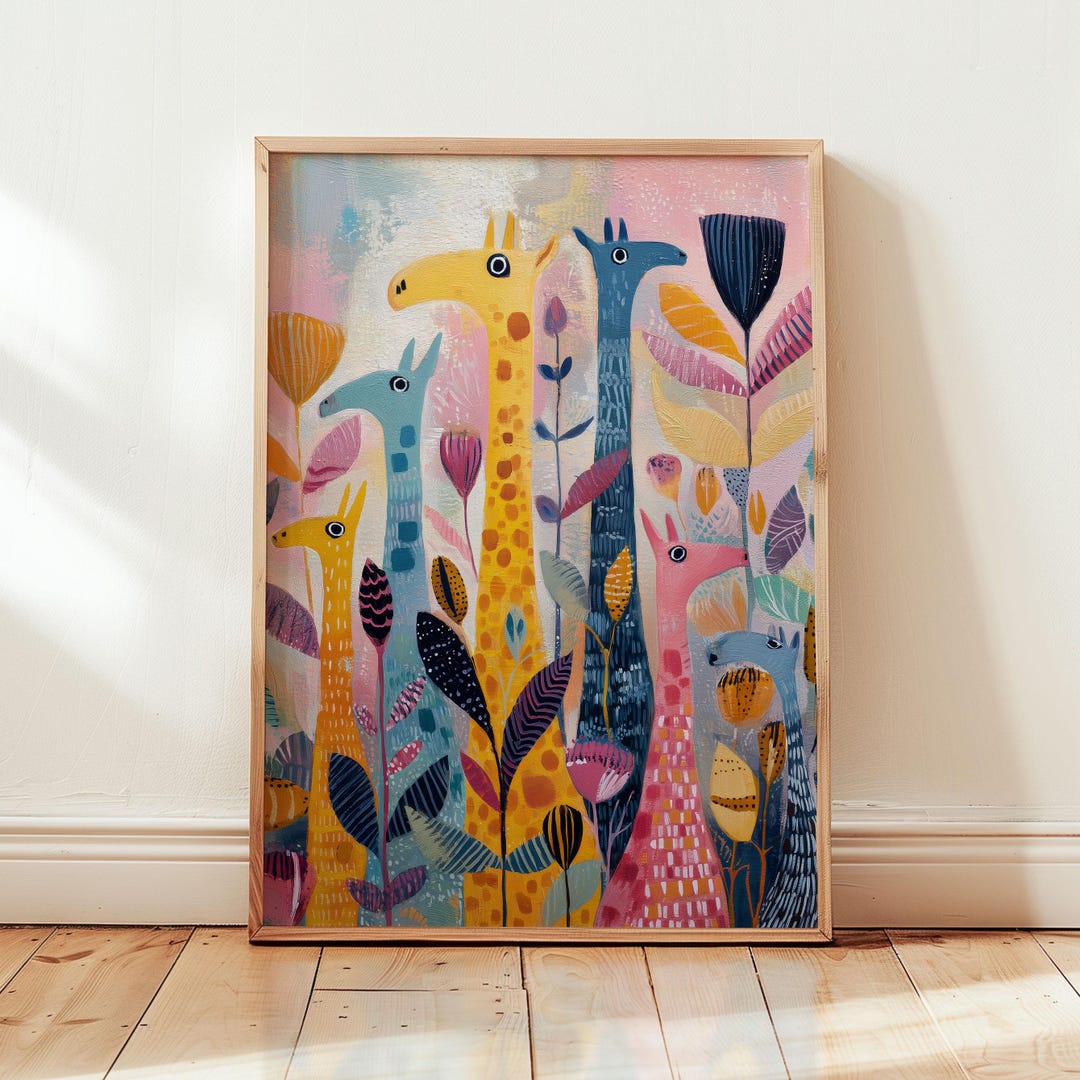 Tall Giraffes Wall Art — Colorful Animal Illustration, Modern Kids ...