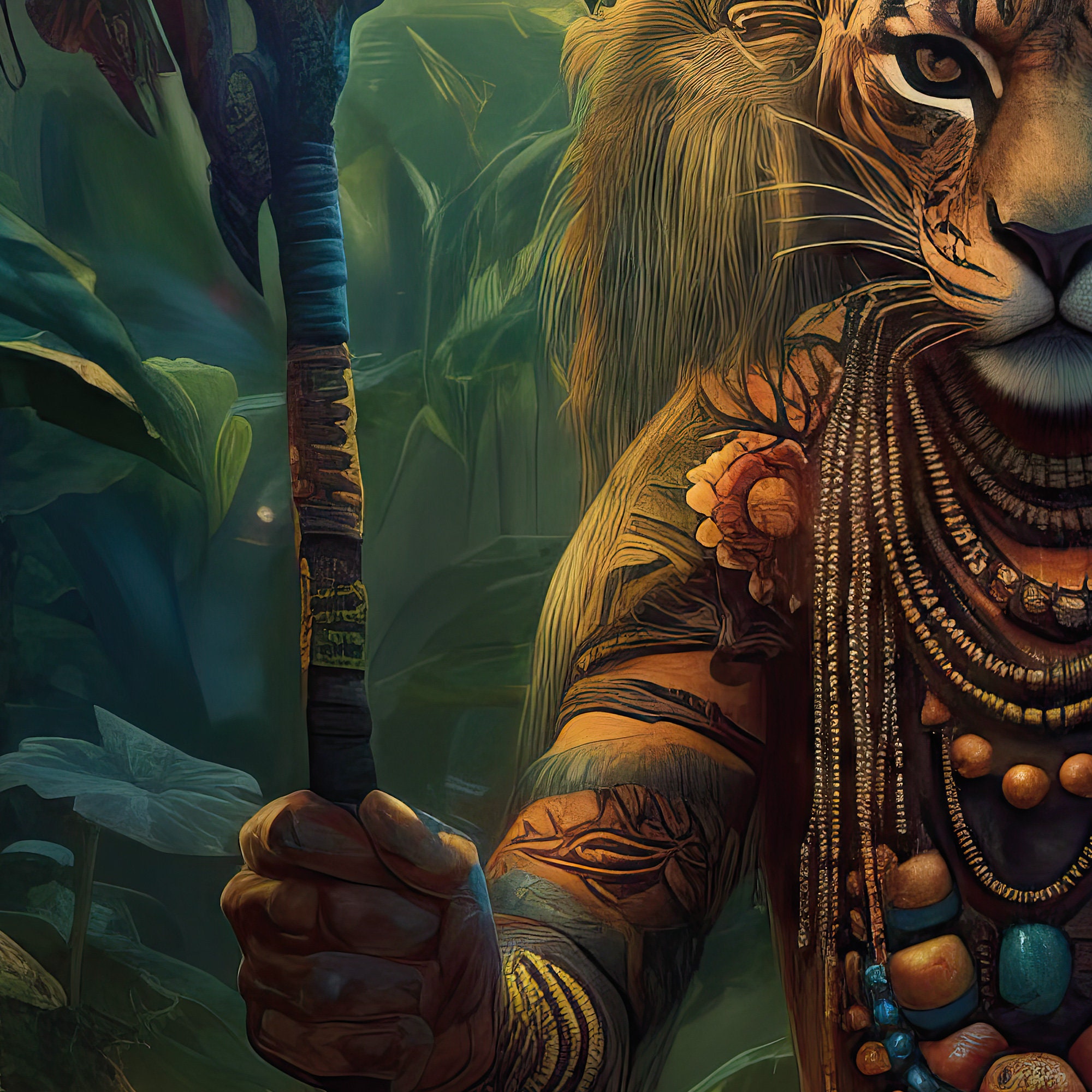 Printable Jungle Shaman Digital Download Cat Shaman Wall Art Spiritual ...