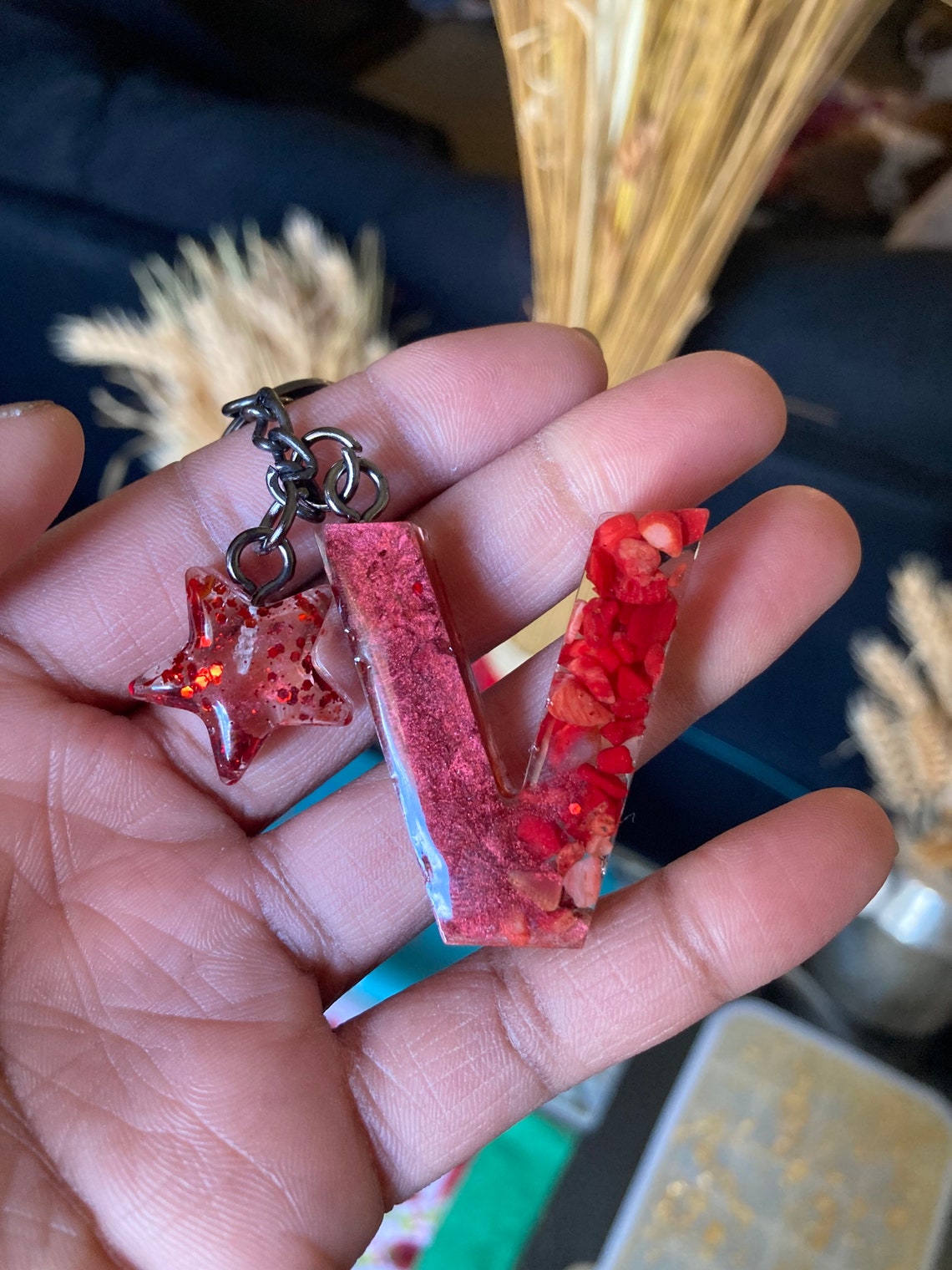 V Red Coral Keychain - Etsy