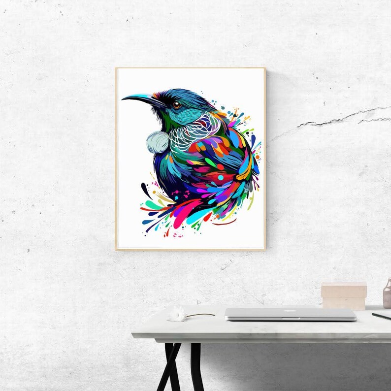 Colorful Tui Bird Art Print: New Zealand Native Bird Handpainted ...