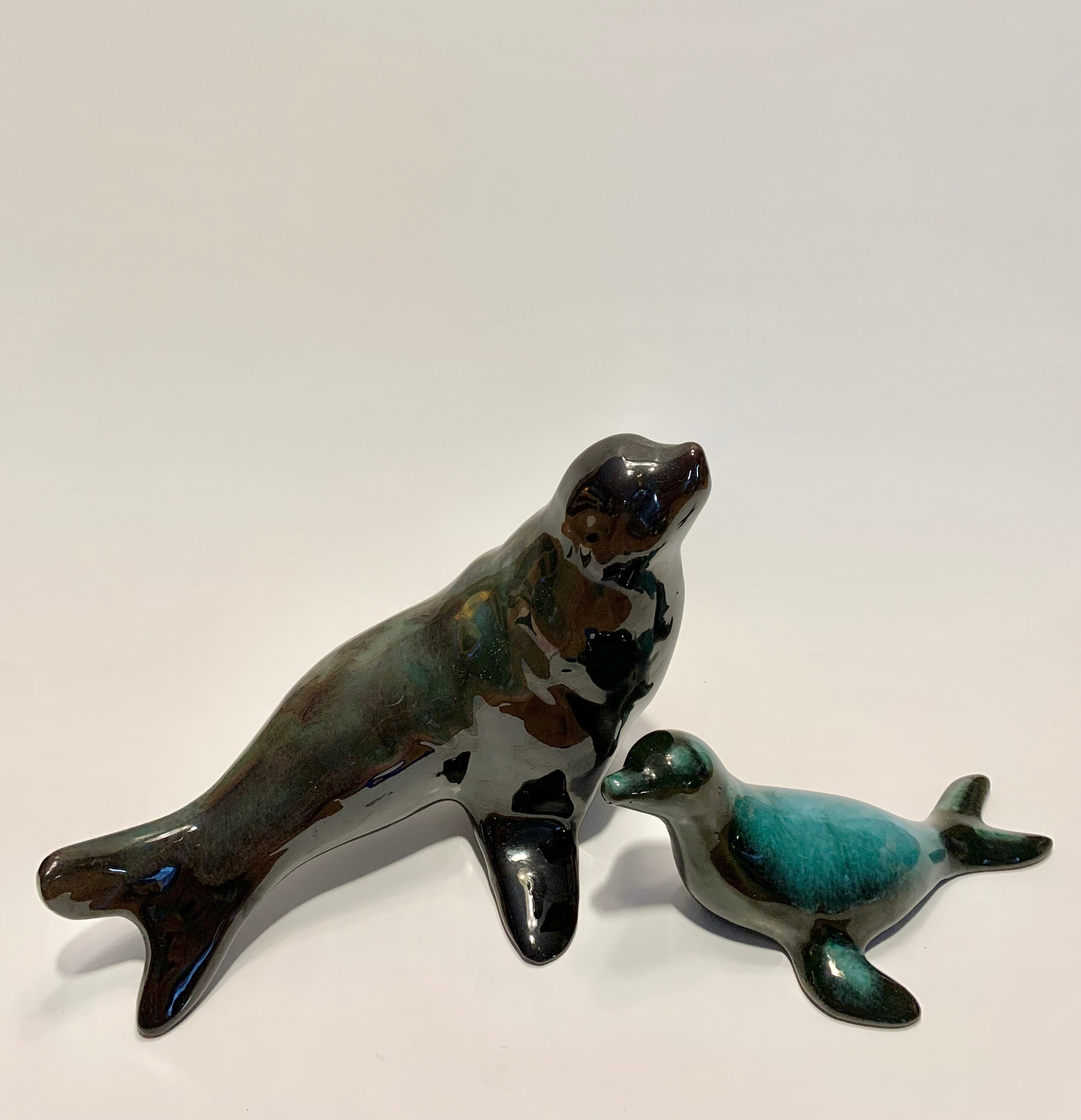 Pair of Blue Mountian Pottery Seals in Dark Slate and Green Glaze - Etsy