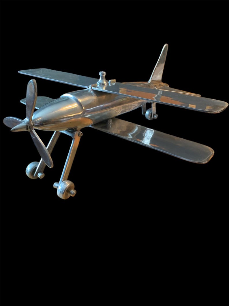 All Polished Aluminium Extra Large Biplane With Movable Landing Gear ...
