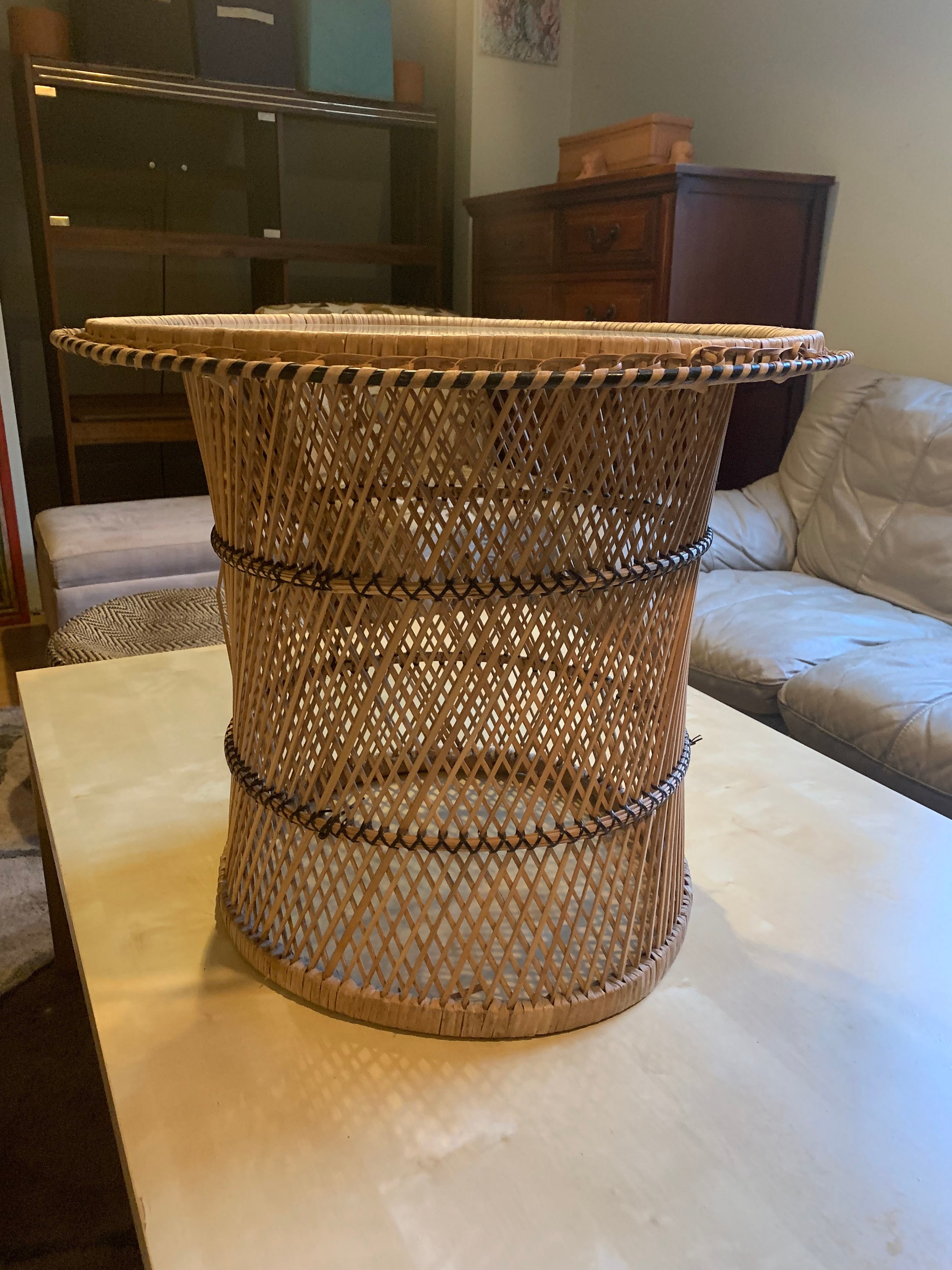 Pristine Wicker and Rattan Peacock Glass Top Table - Etsy