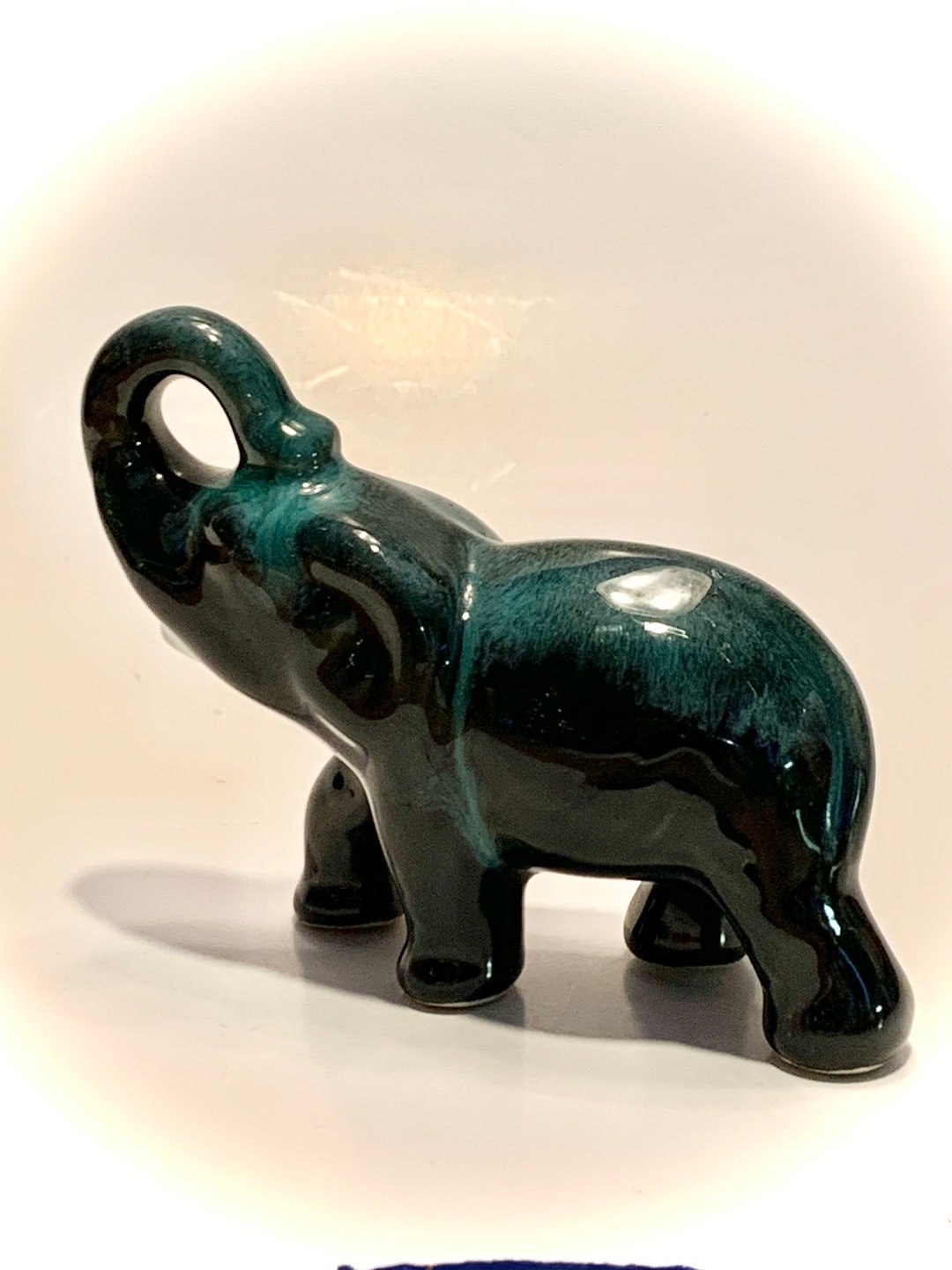 Tiny BMP Elephant With Trunk up and in Classic Green Drip Glaze - Etsy
