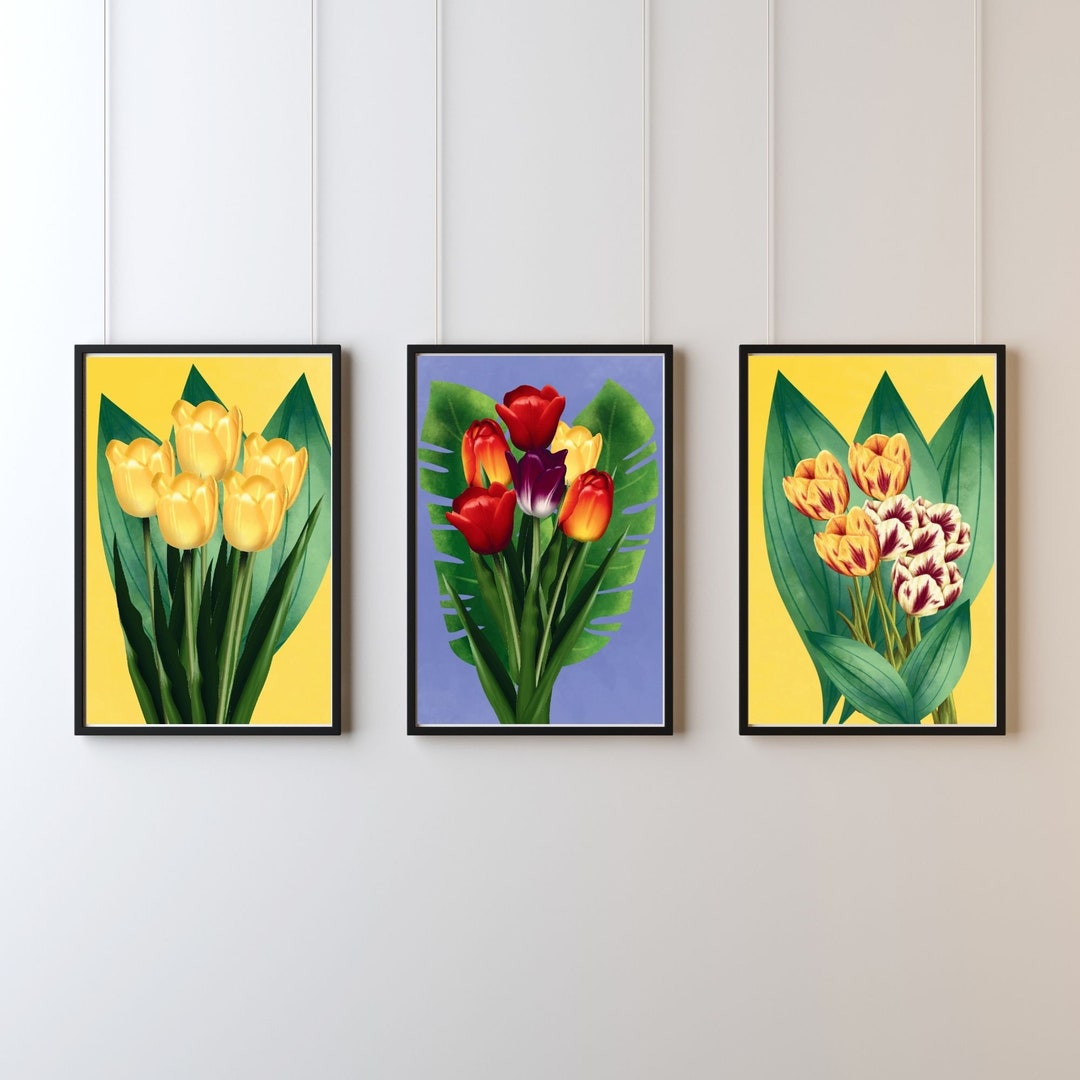 Tulip Wall Art, Flower Wall Decor, Tulip Flower Decor Art, Digital Wall ...