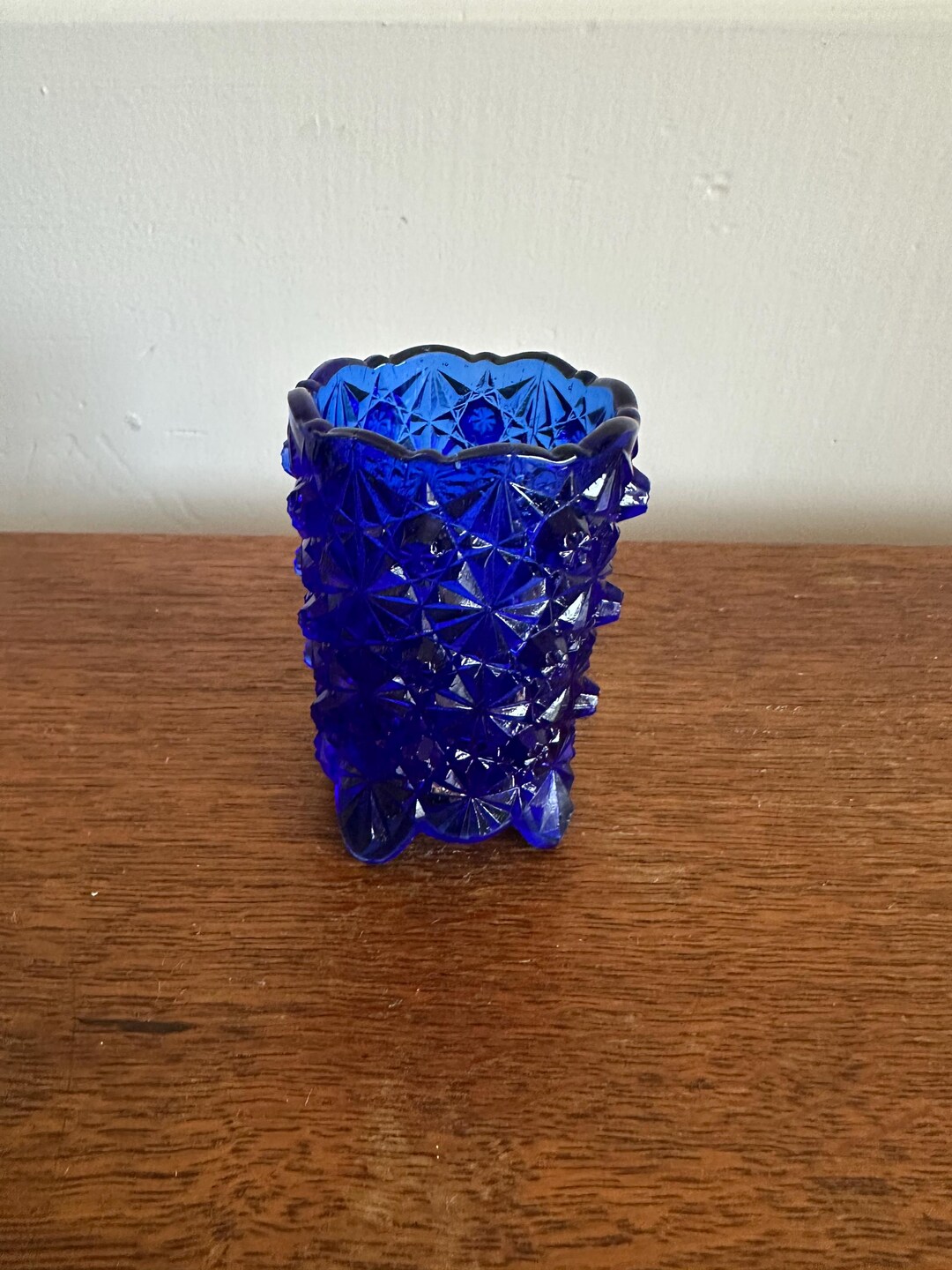 Vintage Cobalt Blue Pressed Glass Footed Toothpick Holder - Etsy