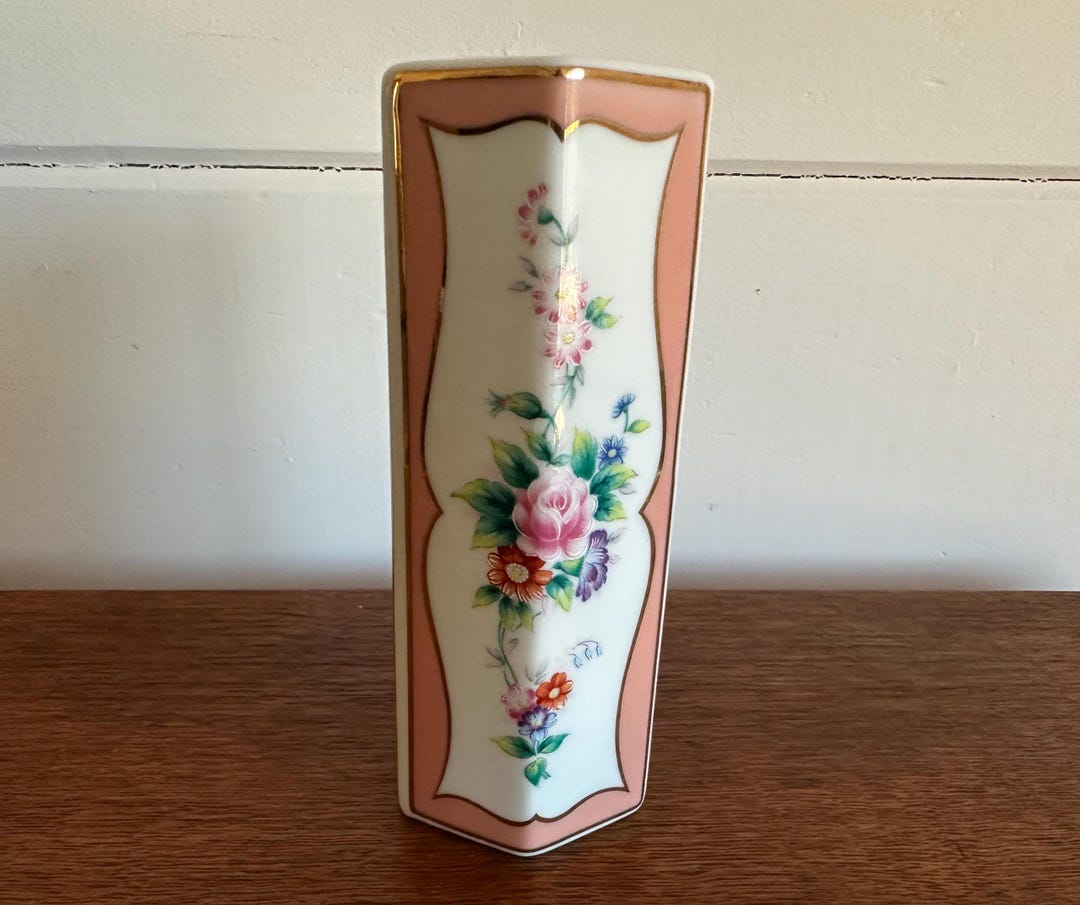 Vintage Lefton Hand-painted Floral Bud Vase, Gold Trim - Etsy