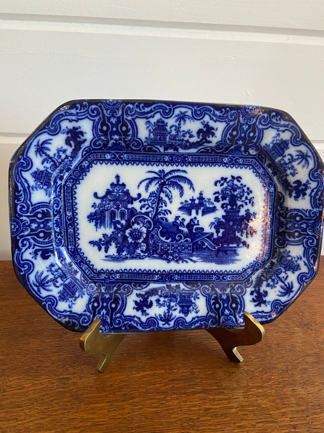 W Adams & Co Ironstone Flow Blue Transferware Kyber Pattern Eight-point ...