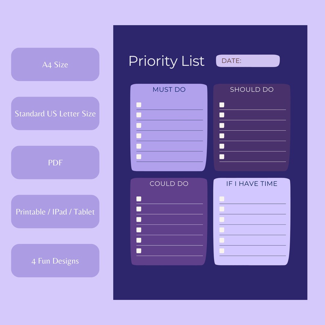 Priority to Do List | Digital to Do List - Etsy