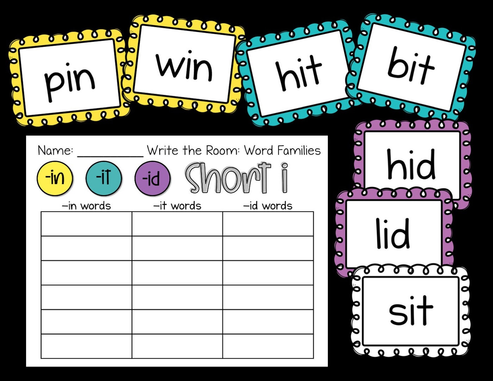 Word Family Write the Room: Short I CVC Words - Etsy