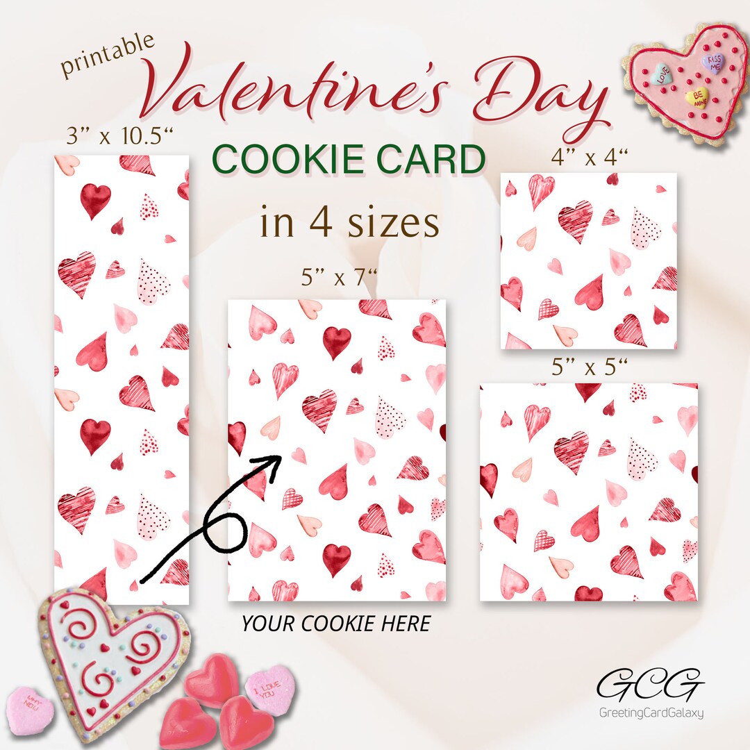Valentines Cookie Card, PRINTABLE Cookie Box Backers in 4 Sizes ...