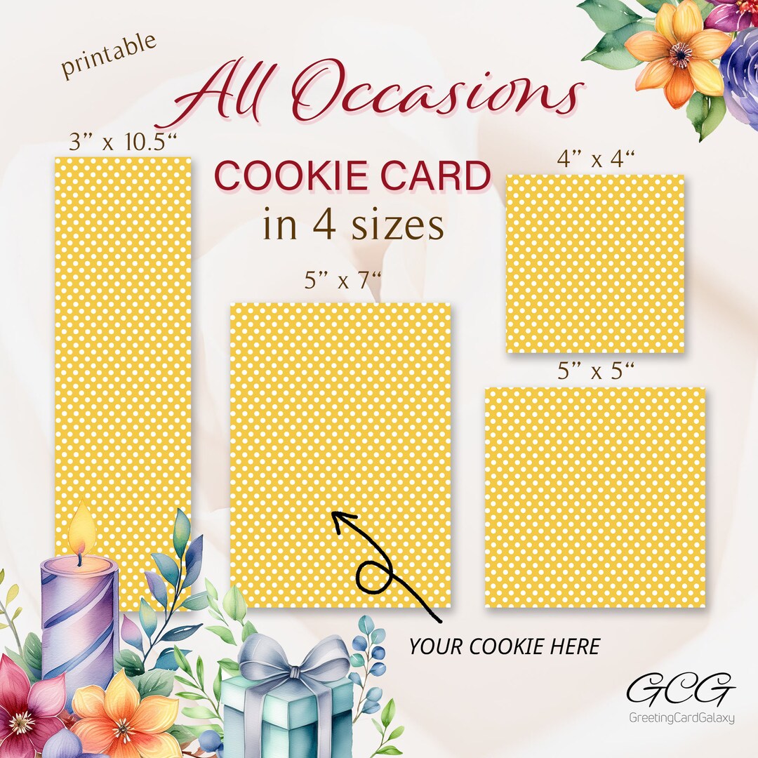 All Occasions Cookie Card, PRINTABLE Cookie Box Backers in 4 Sizes ...