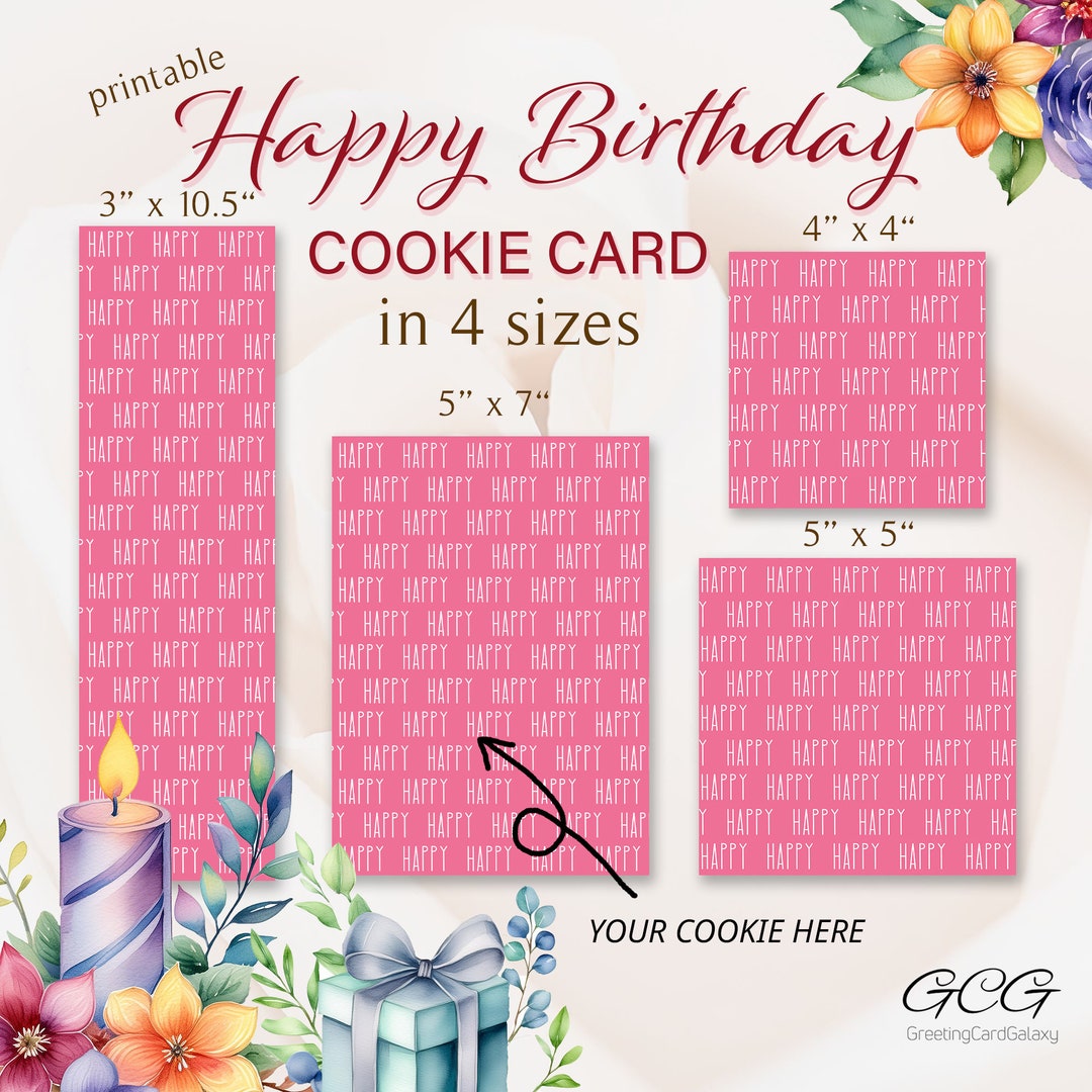 Happy Birthday Cookie Card, PRINTABLE Cookie Box Backers in 4 Sizes ...