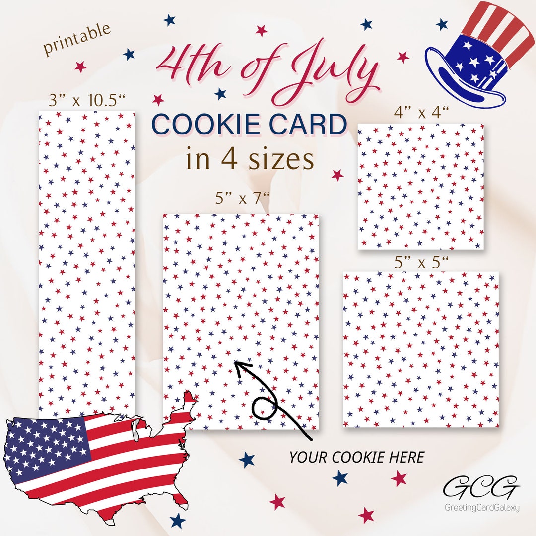 4th of July Cookie Card, PRINTABLE Cookie Box Backers in 4 Sizes, Happy ...