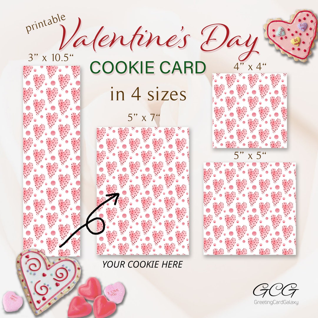 Valentines Cookie Card, PRINTABLE Cookie Box Backers in 4 Sizes ...