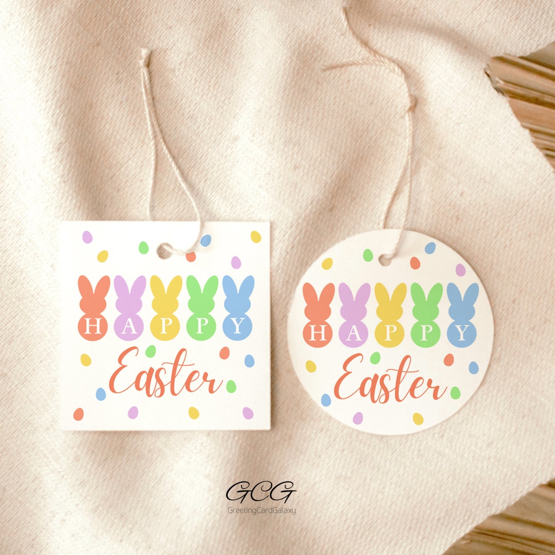 Happy Easter Peeps Bunny PRINTABLE Tag, Easter Gift Tags, Happy Easter ...