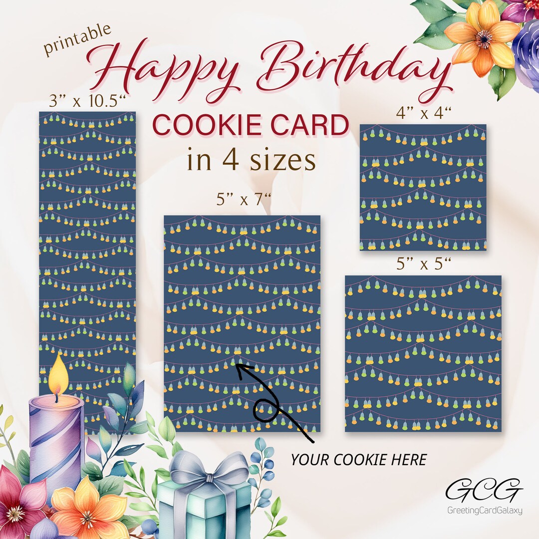 Happy Birthday Cookie Card, PRINTABLE Cookie Box Backers in 4 Sizes ...