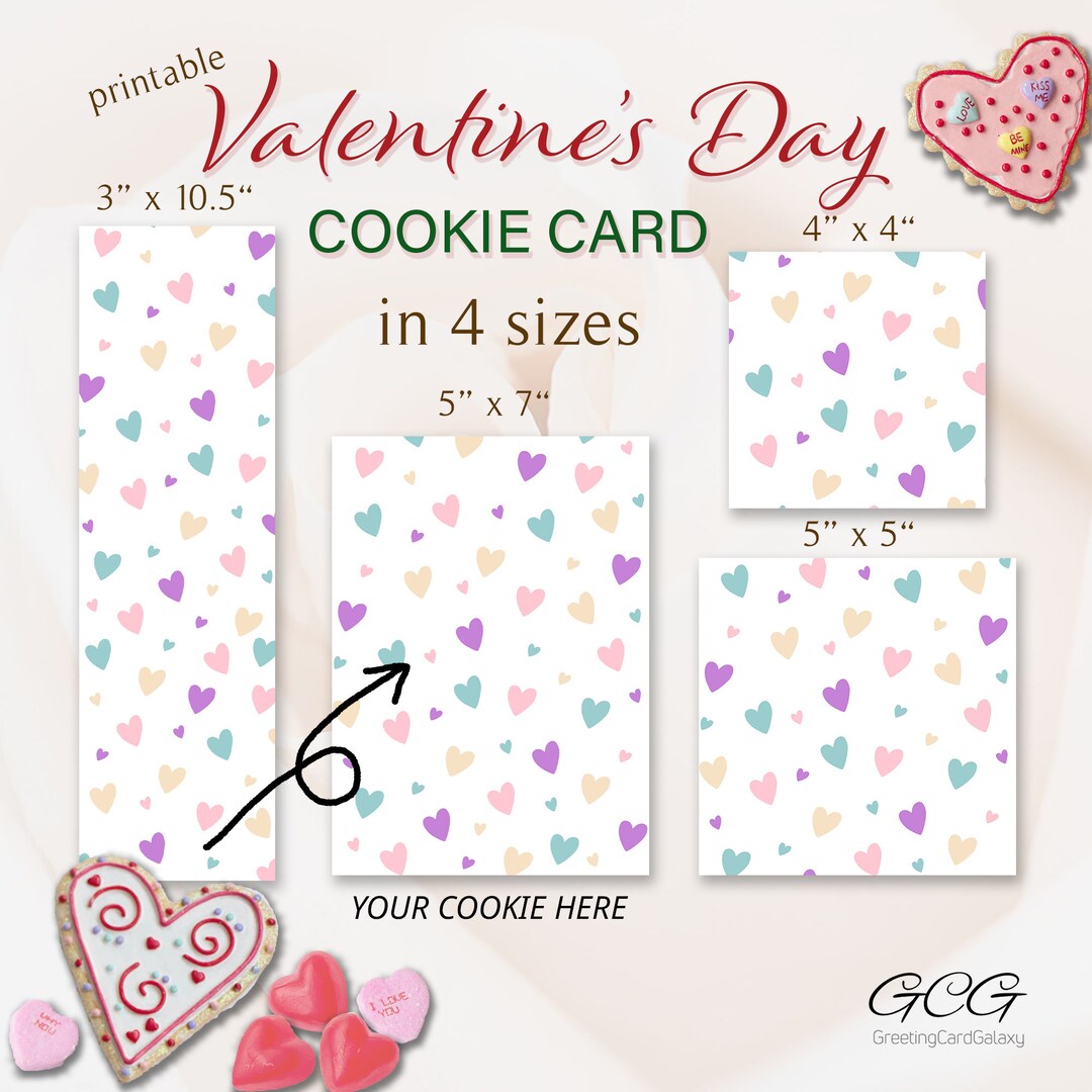 Valentines Cookie Card, PRINTABLE Cookie Box Backers in 4 Sizes ...