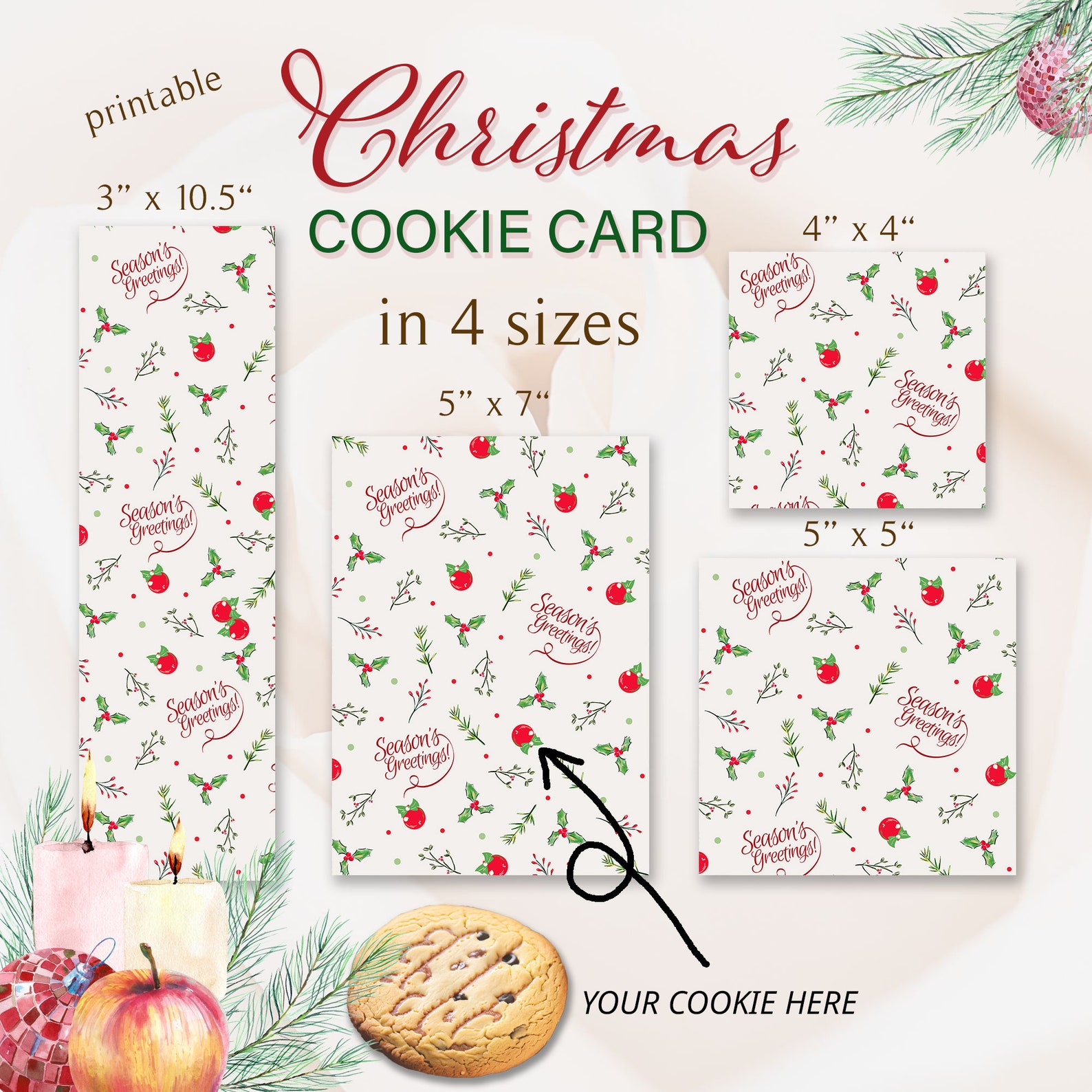 Printable Cookie Box Backers in 4 Sizes, Christmas Cookie Backer ...