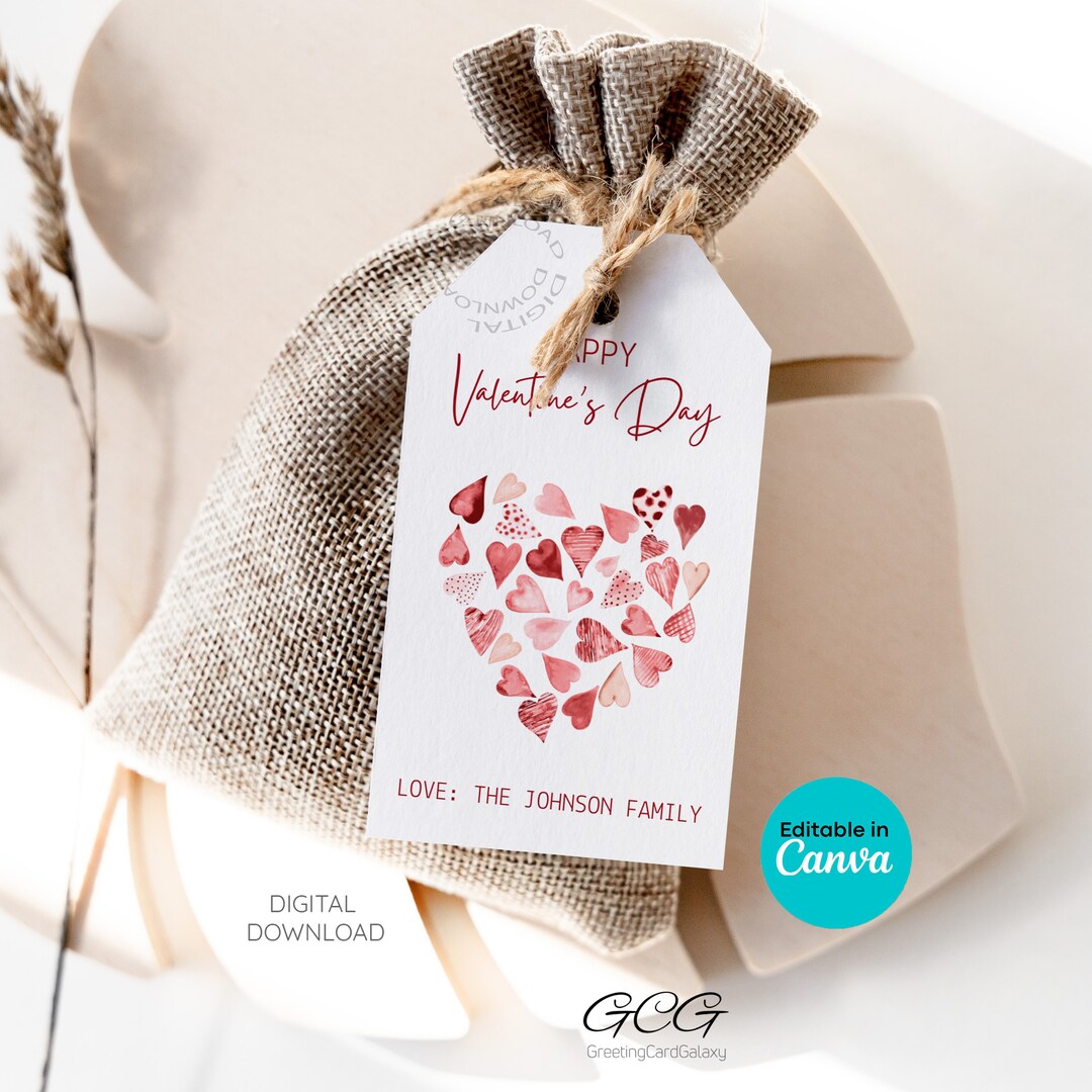 PRINTABLE Editable Valentine Gift Tags, Happy Valentines Day Gift Tag ...