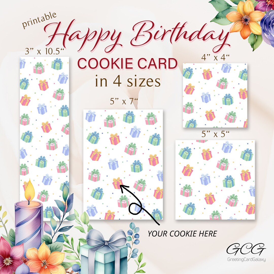 Happy Birthday Cookie Card, PRINTABLE Cookie Box Backers in 4 Sizes ...