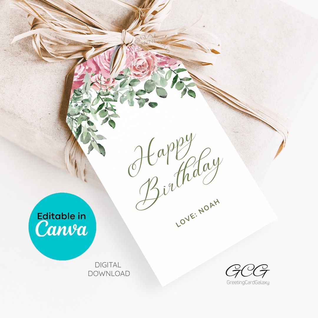 Editable Happy Birthday Gift Tag, Editable Birthday Tags PRINTABLE ...