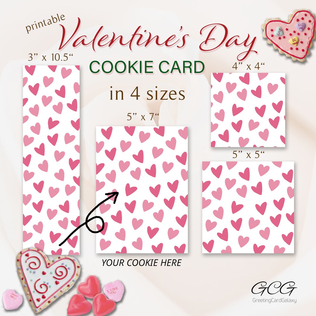 Valentines Cookie Card, PRINTABLE Cookie Box Backers in 4 Sizes ...